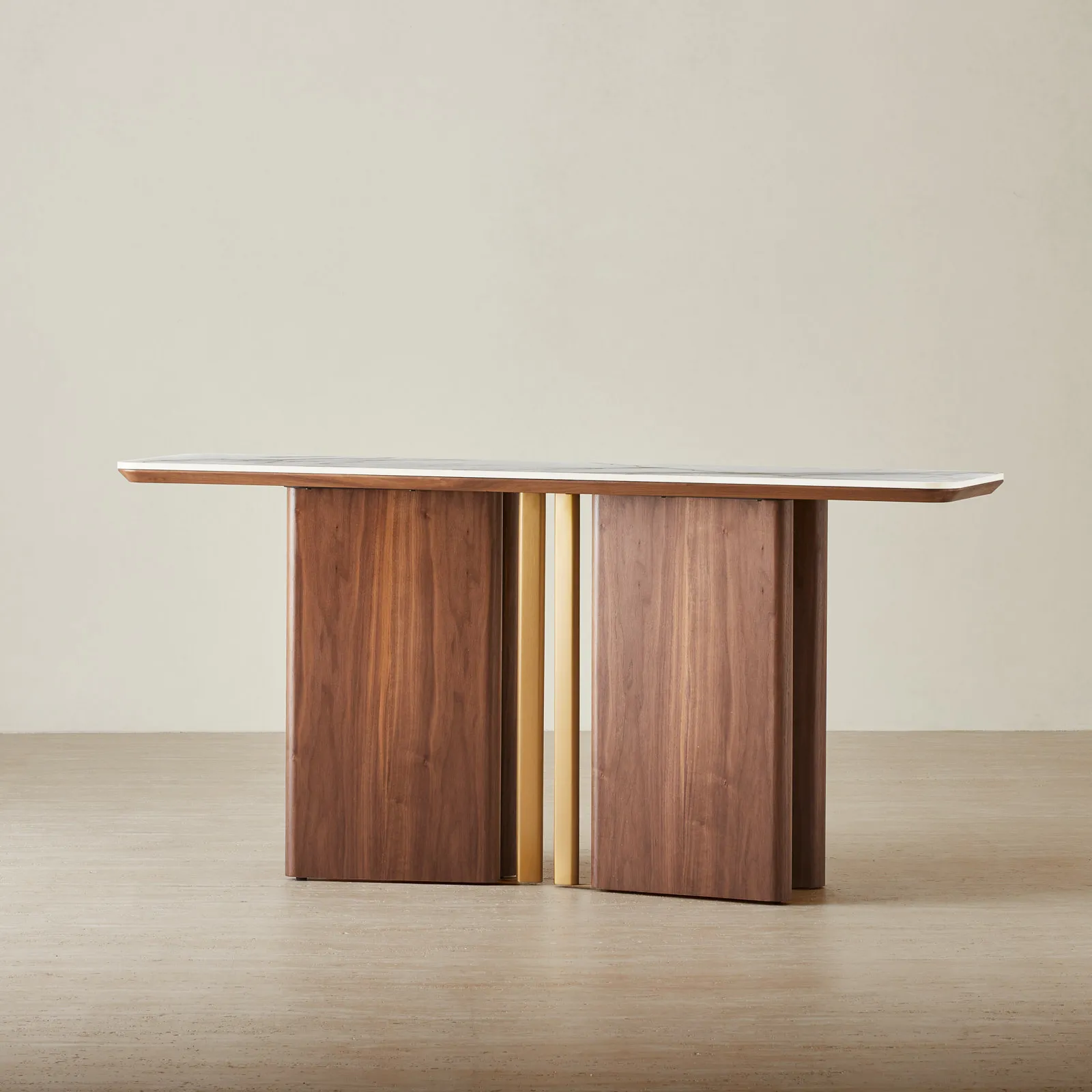 Sir Lionell Gliding White Sintered Stone Console Table - Walnut Brown ...