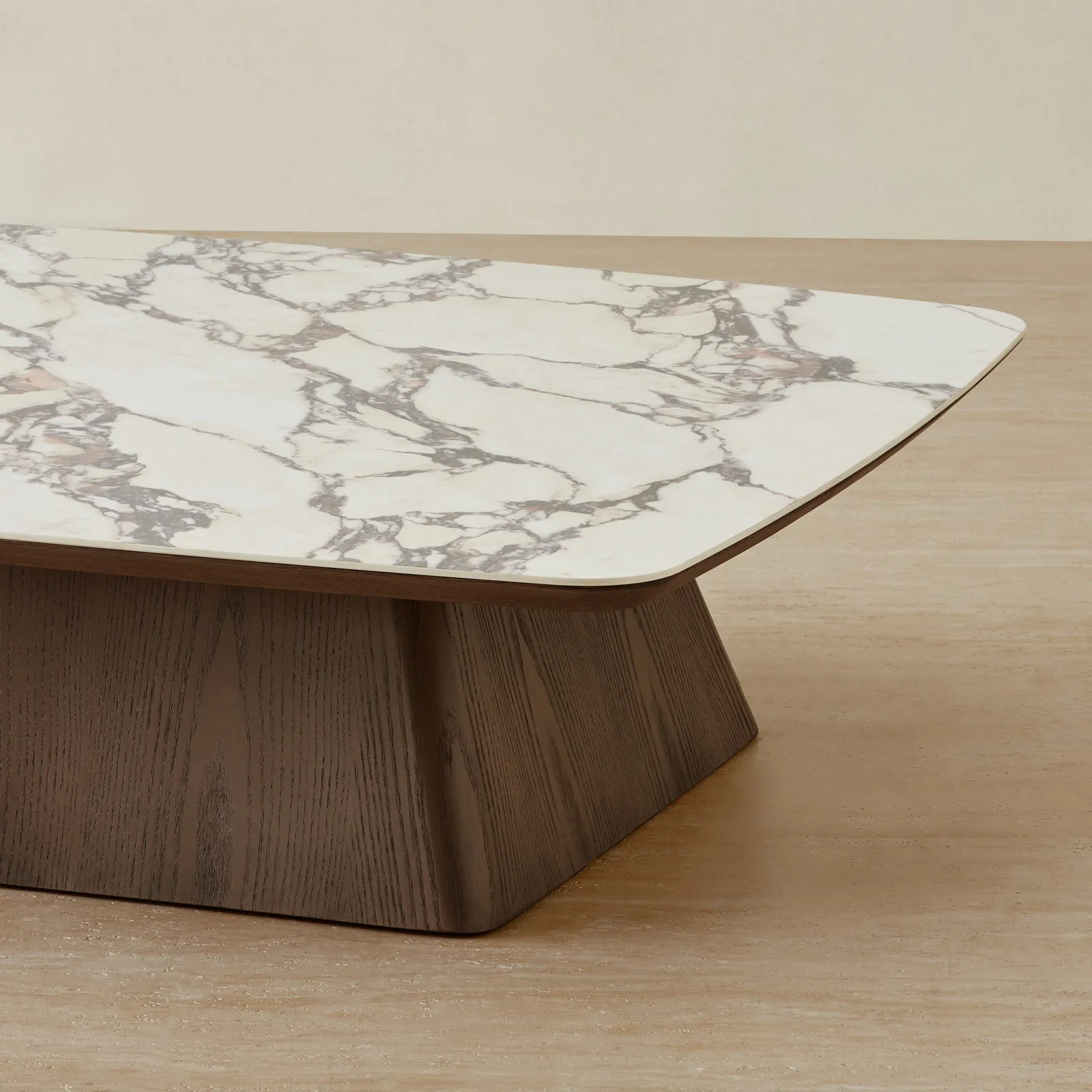 Dunstan Amber Brown Veneer Coffee Table with Calcatta Viola Sintered ...