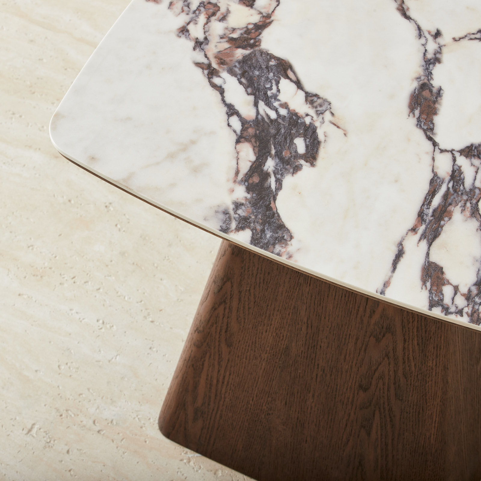 Dunstan Amber Brown Veneer Side Table with Calcatta Viola Sintered ...