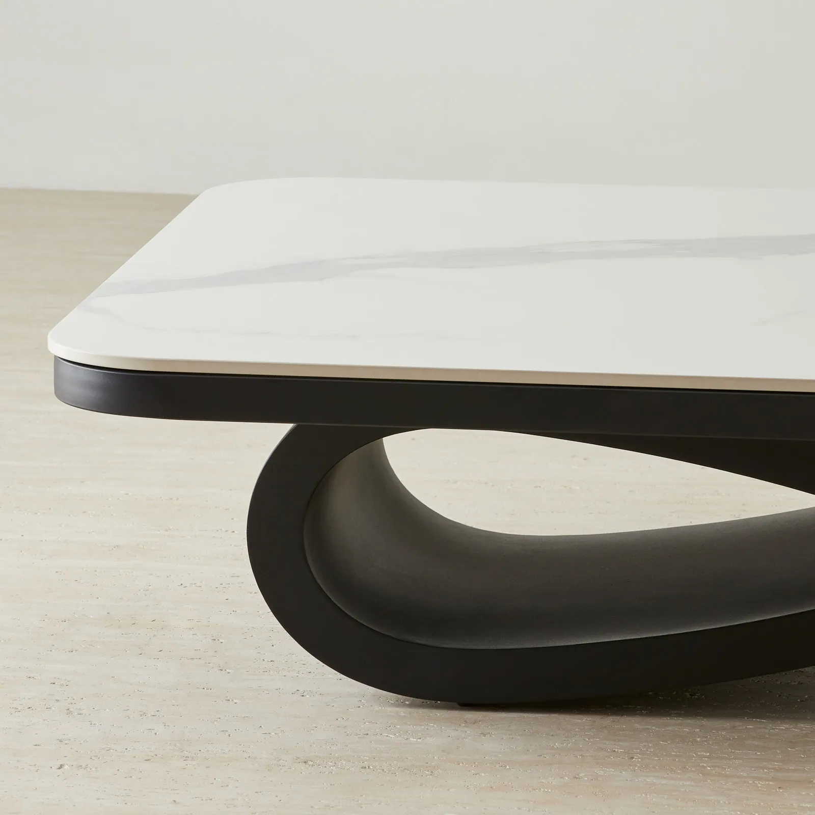 Aspen White Sintered Stone Coffee Table - Matte Black Legs | Koala Living