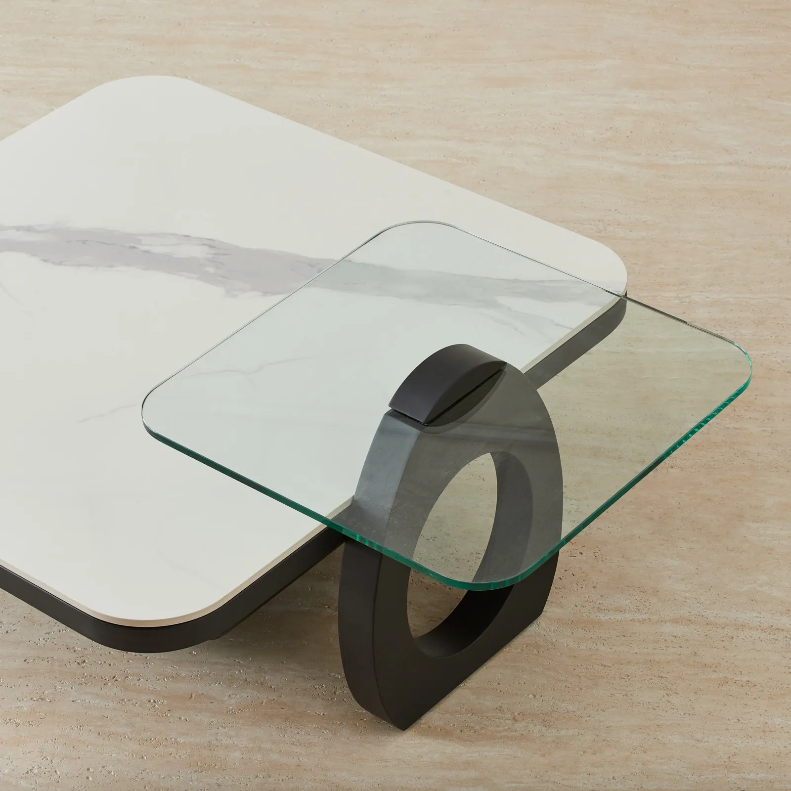 Aspen White Sintered Stone Coffee Table - Matte Black Legs