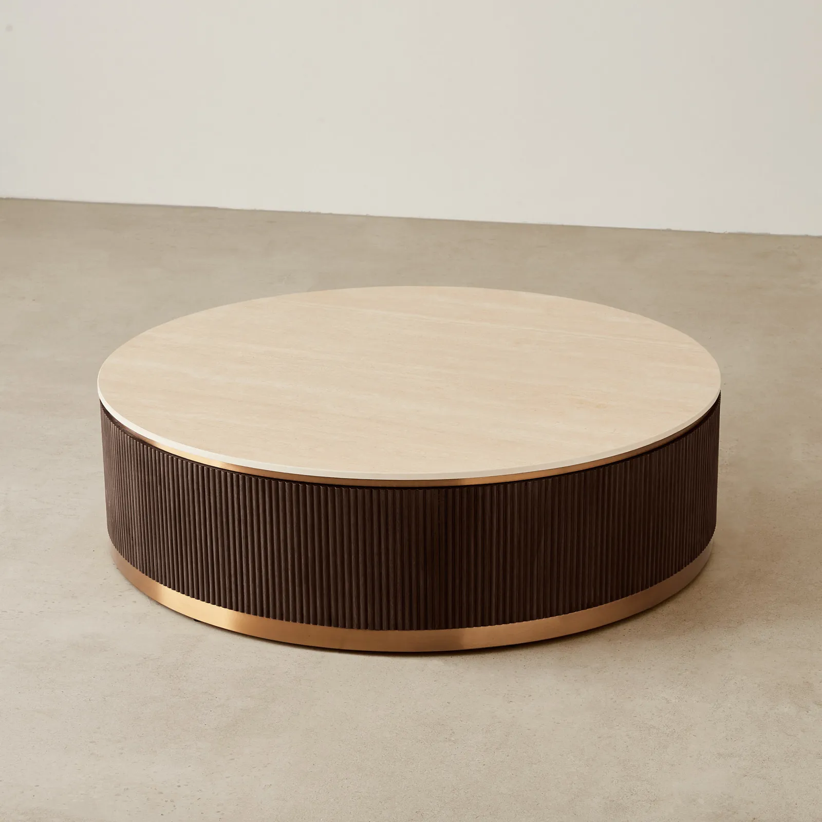 San Pierre Ebony Brown Ash Veneer Coffee Table Low - Travertine Finish ...