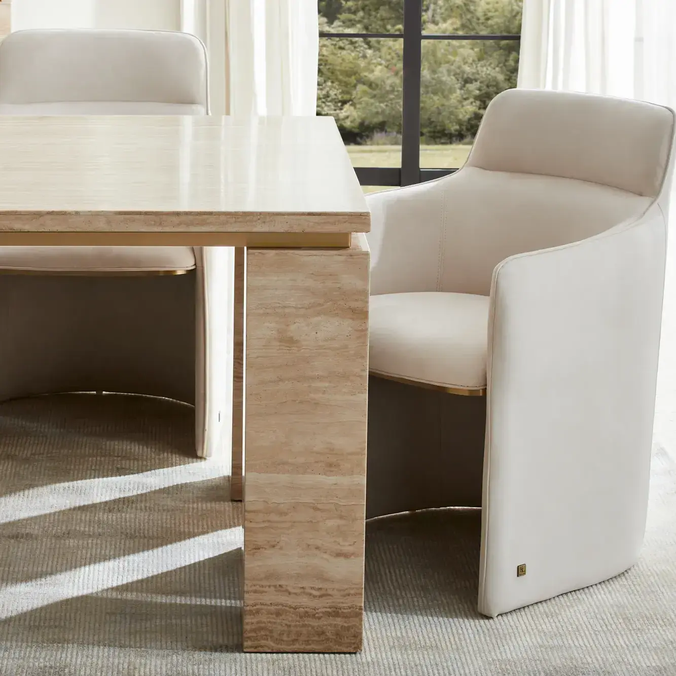 Monolith Natural Cream Travertine Dining Table
