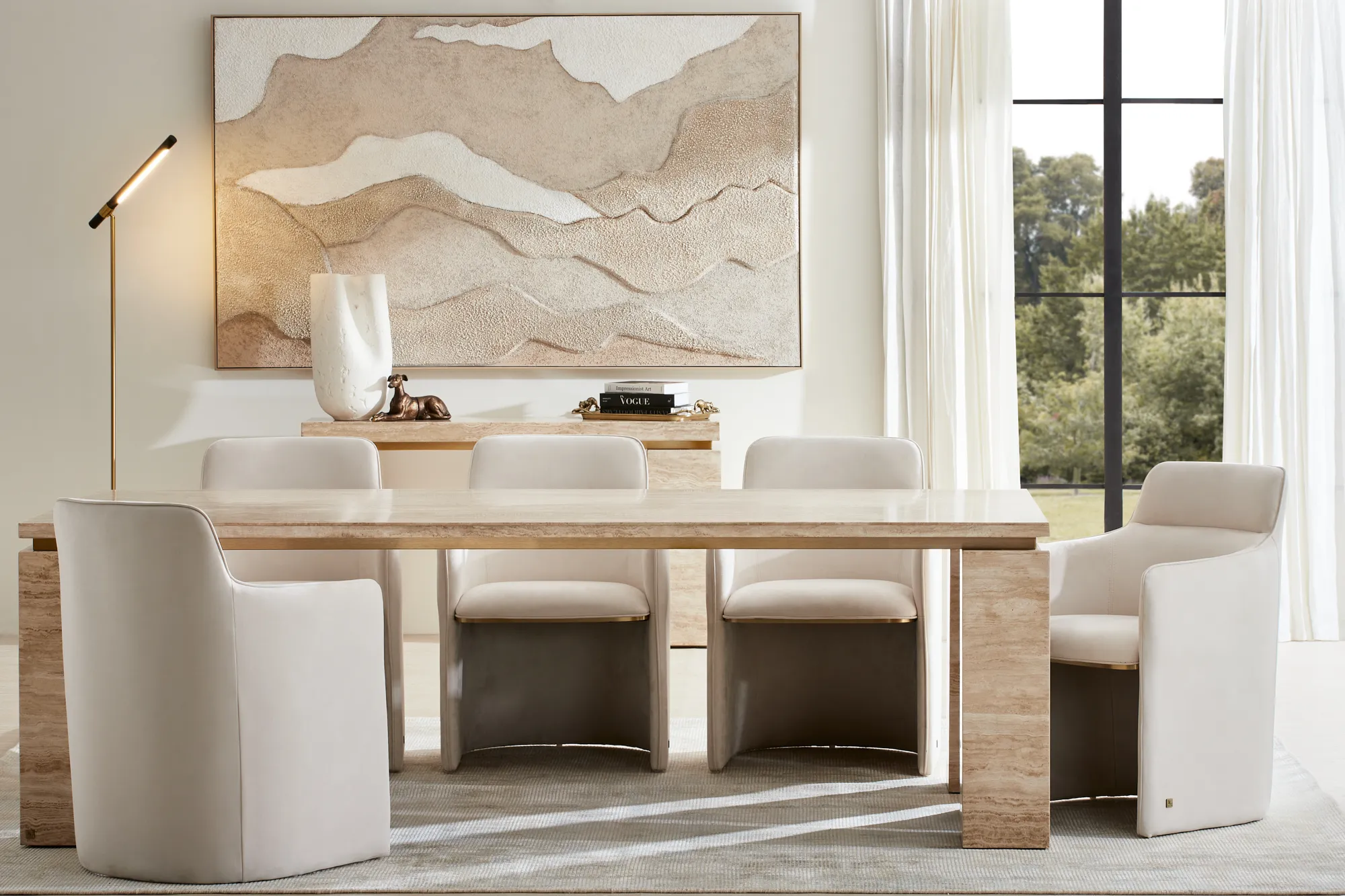Monolith Natural Cream Travertine Dining Table
