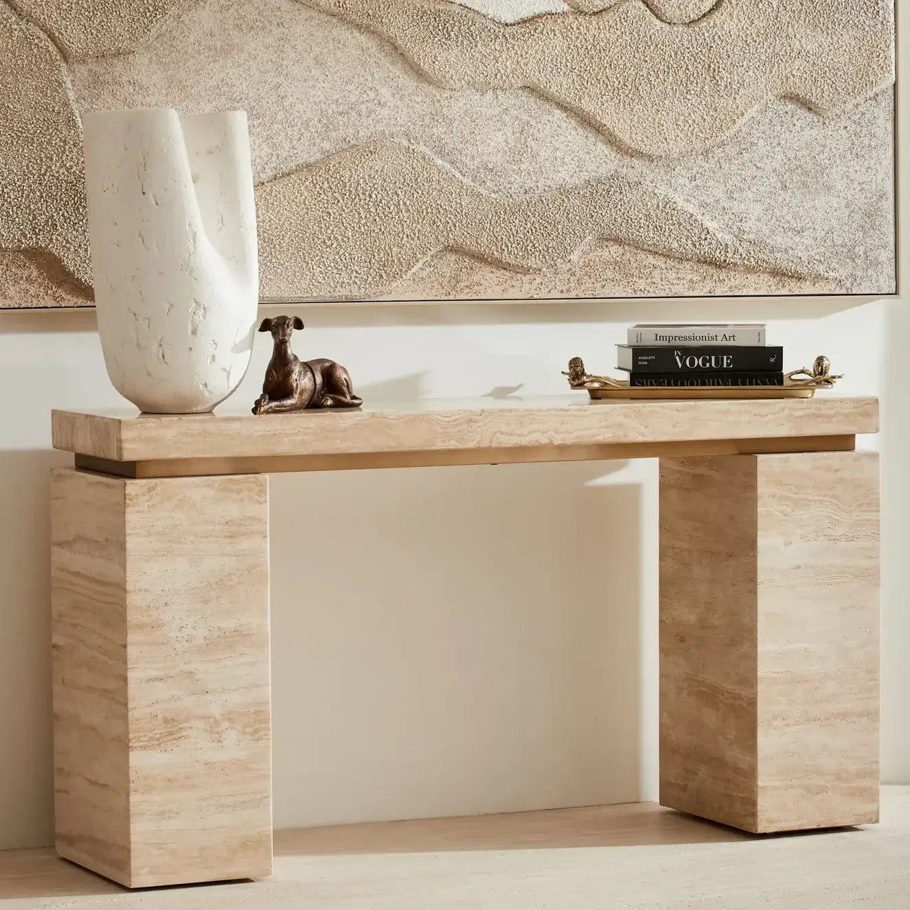 Monolith Natural Cream Travertine Console Table | Koala Living