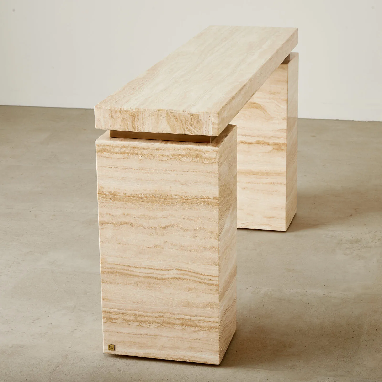 Monolith Natural Cream Travertine Console Table