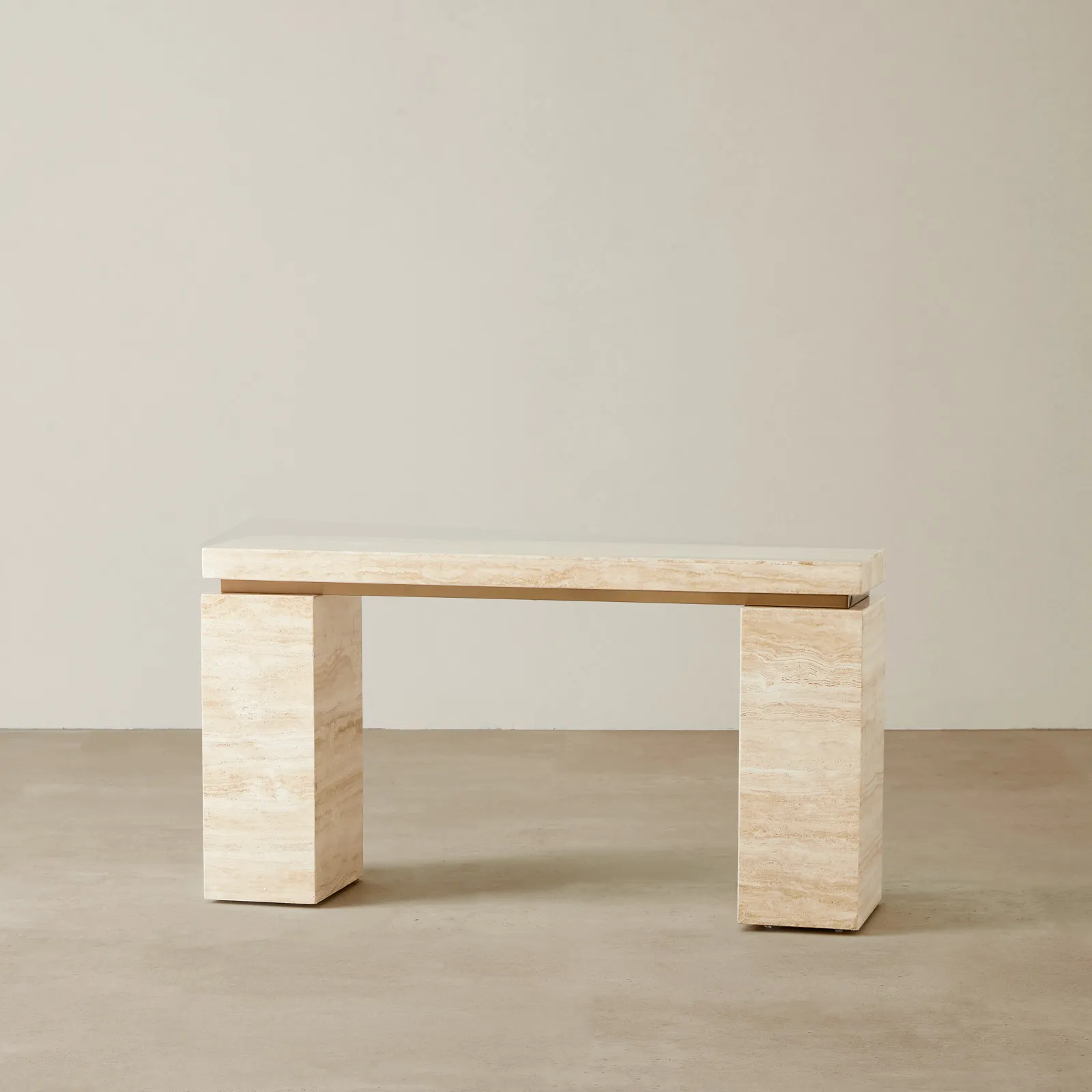 Monolith Natural Cream Travertine Console Table