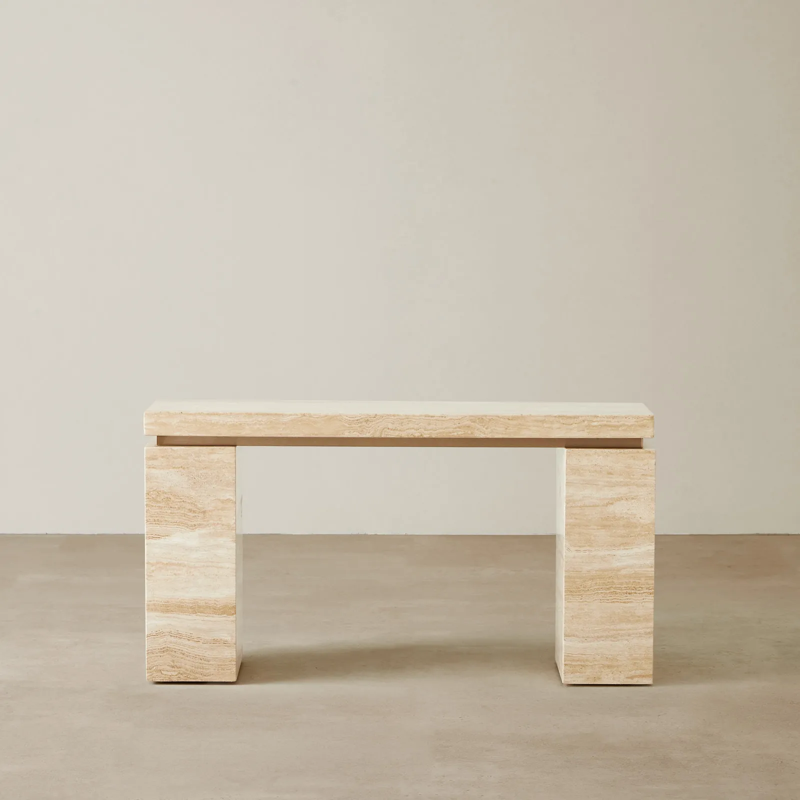 Monolith Natural Cream Travertine Console Table