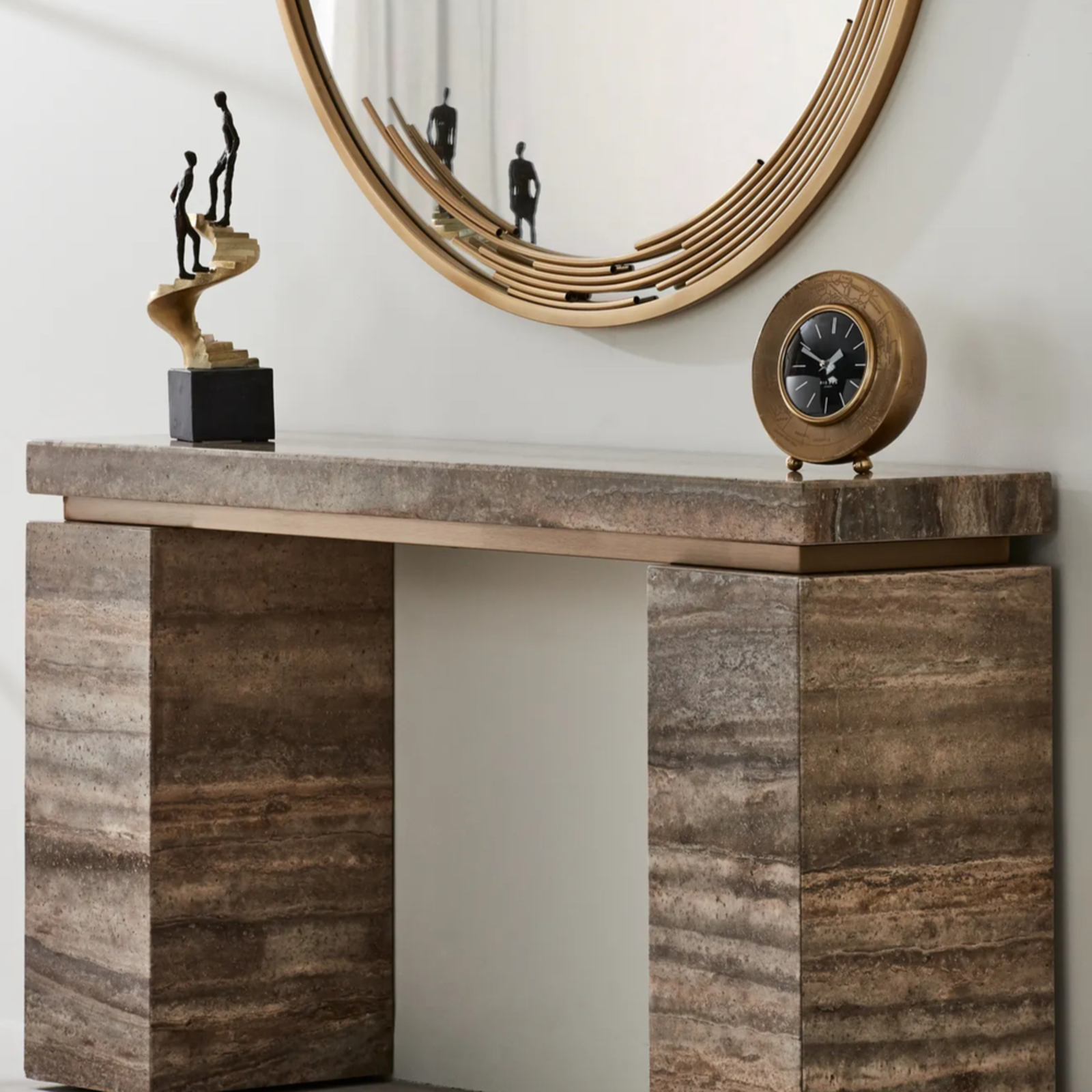Monolith Natural Silver-Grey Travertine Console Table | Koala Living