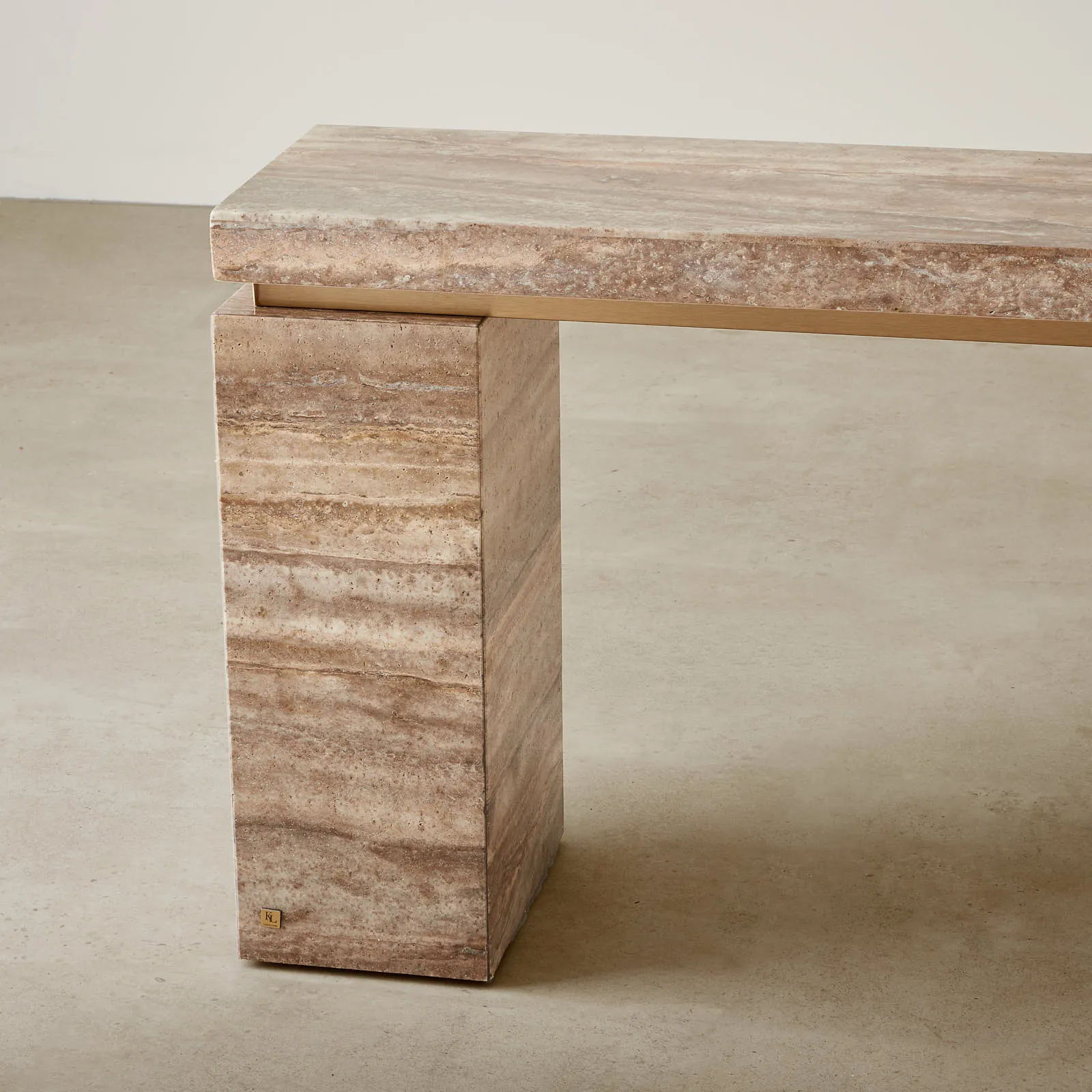 Monolith Natural Silver-Grey Travertine Console Table