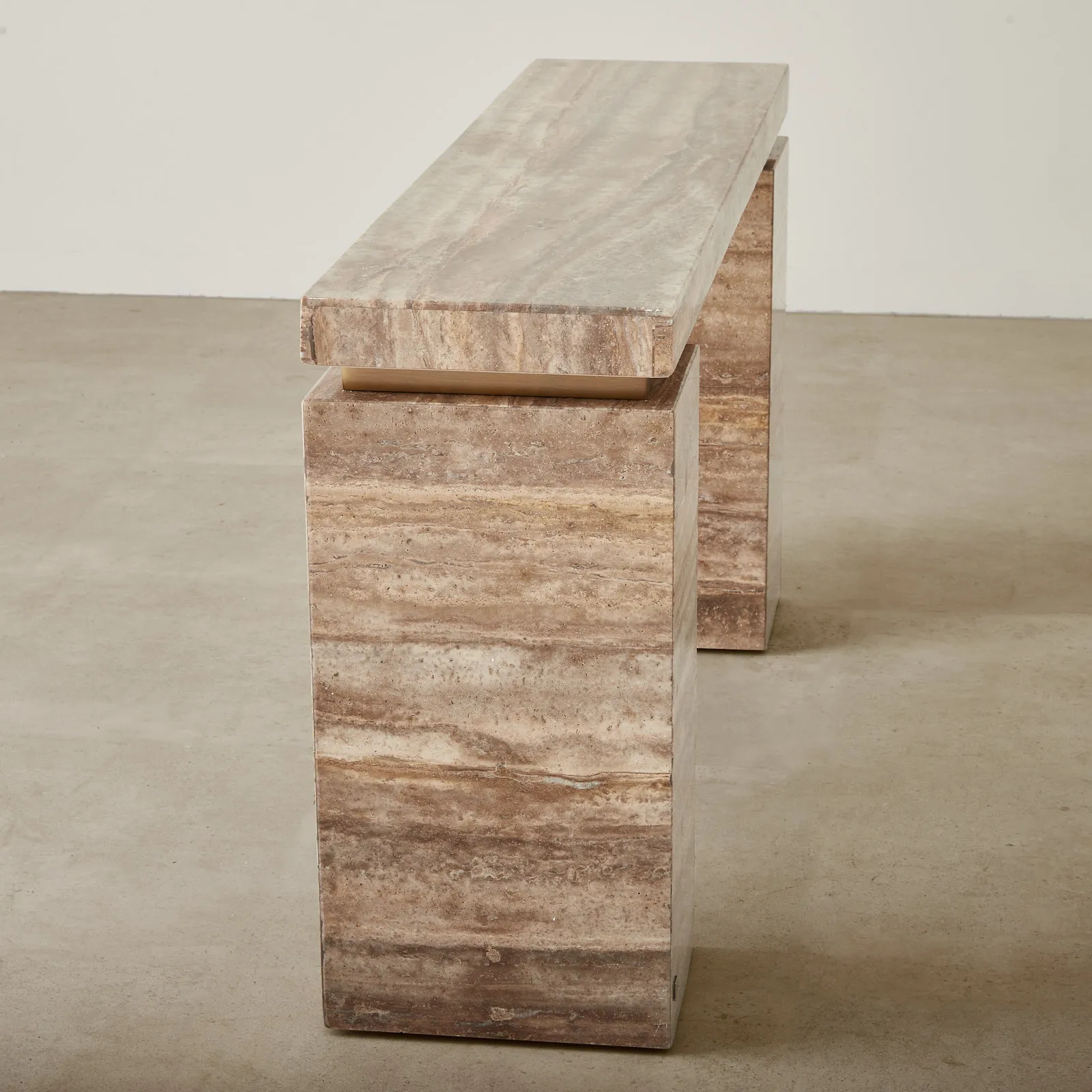 Monolith Natural Silver-Grey Travertine Console Table