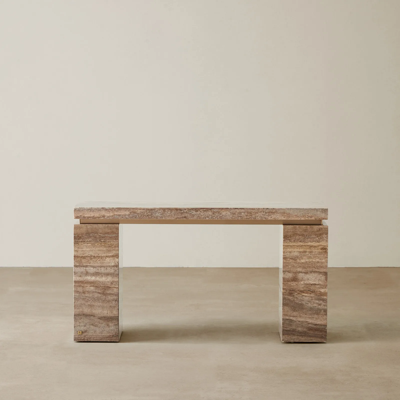 Monolith Natural Silver-Grey Travertine Console Table