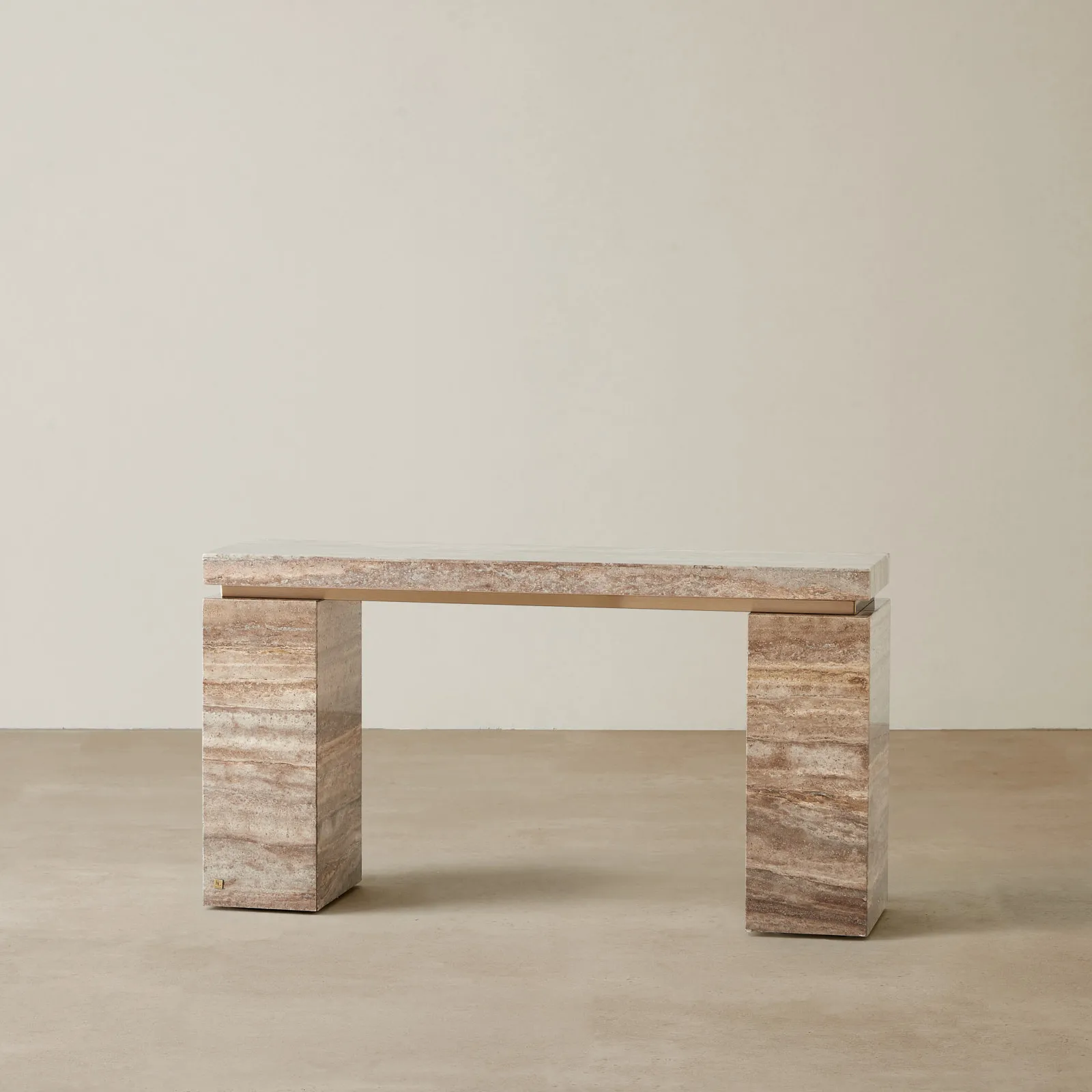 Monolith Natural Silver-Grey Travertine Console Table