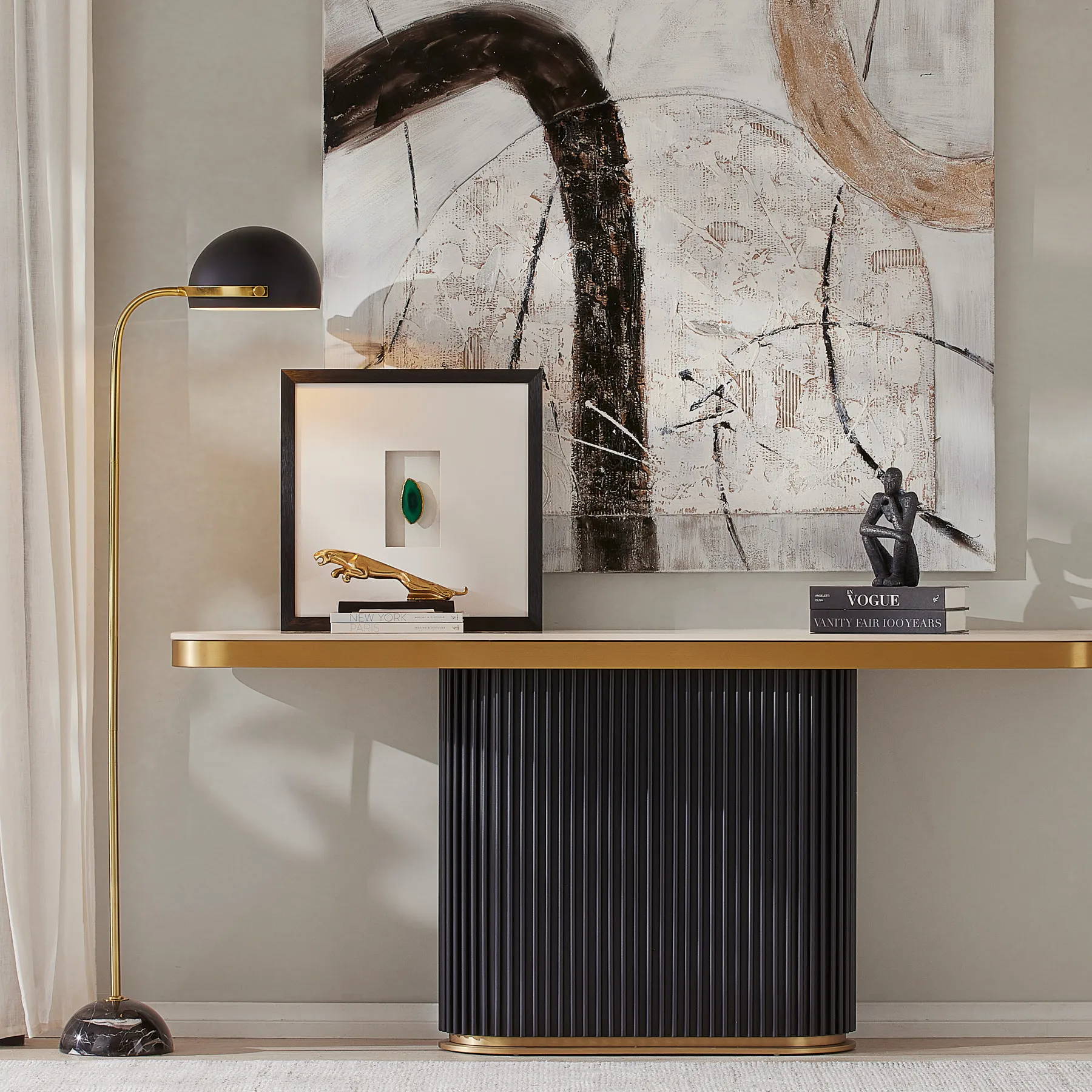 Archie Statuario White Sintered Stone Console Table - Single Leg ...