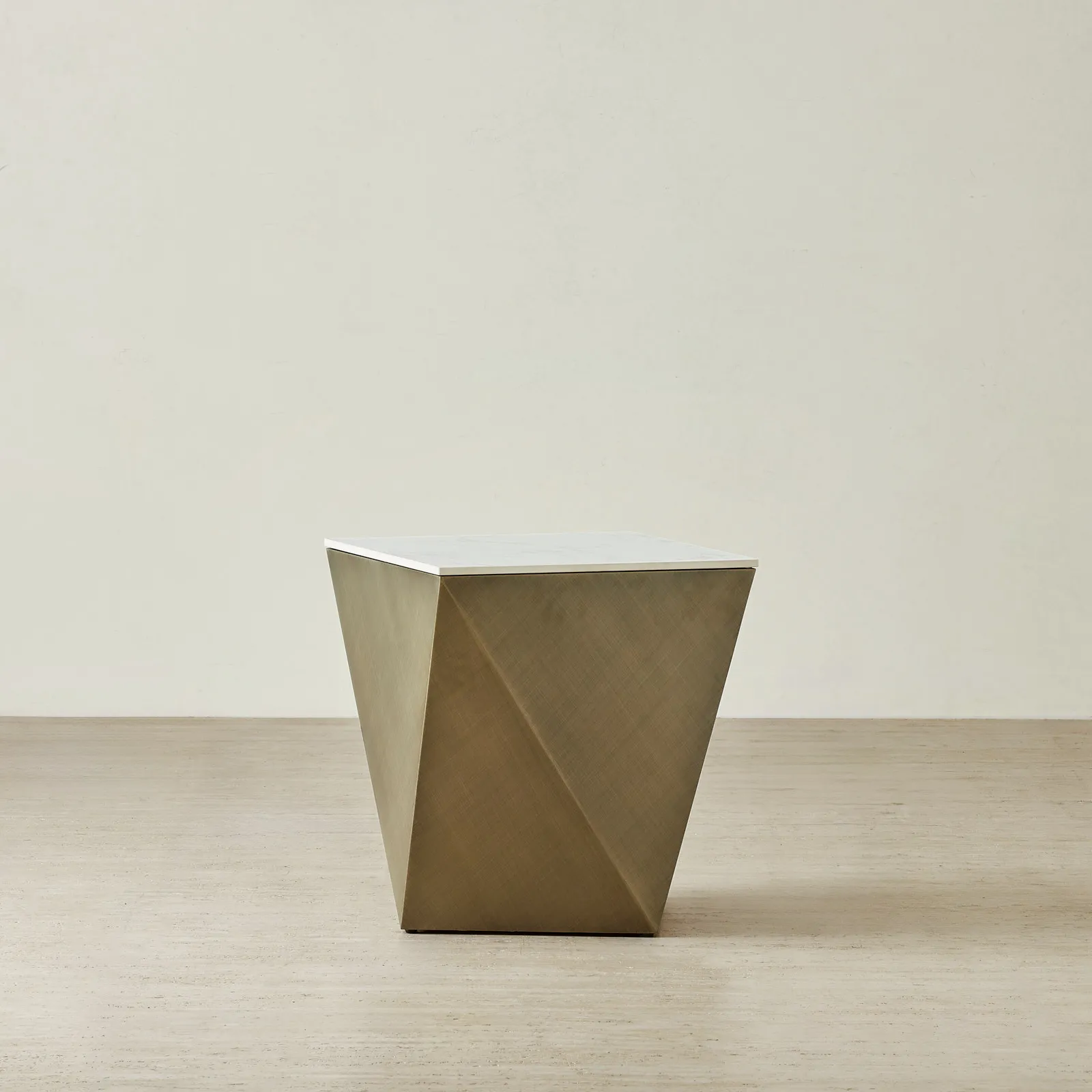 Vania Brushed Bronze Side Table with Statuario White Sintered Stone Top ...