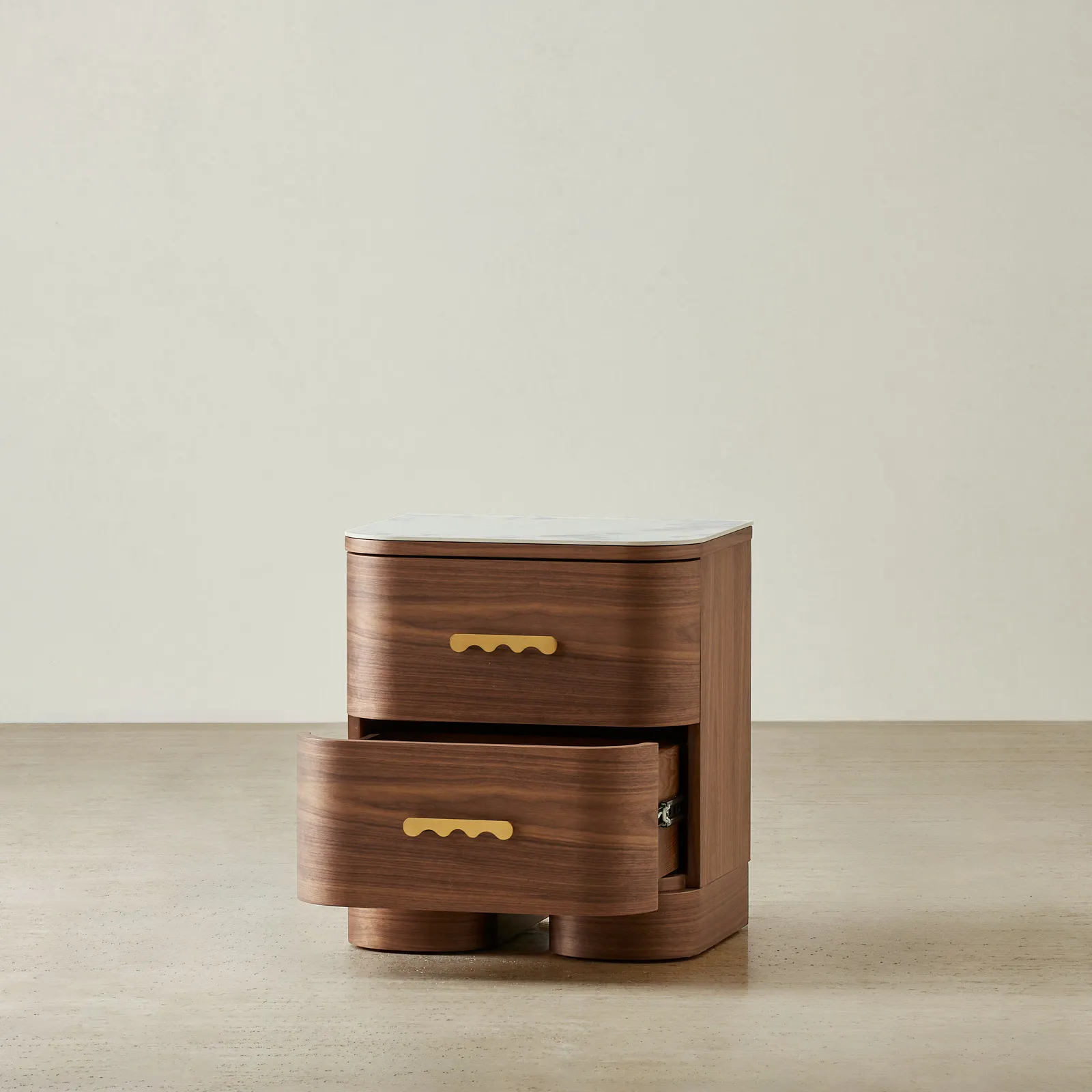 Terzetto Kids Mocha Walnut Bedside Table with White Sintered Stone Top ...