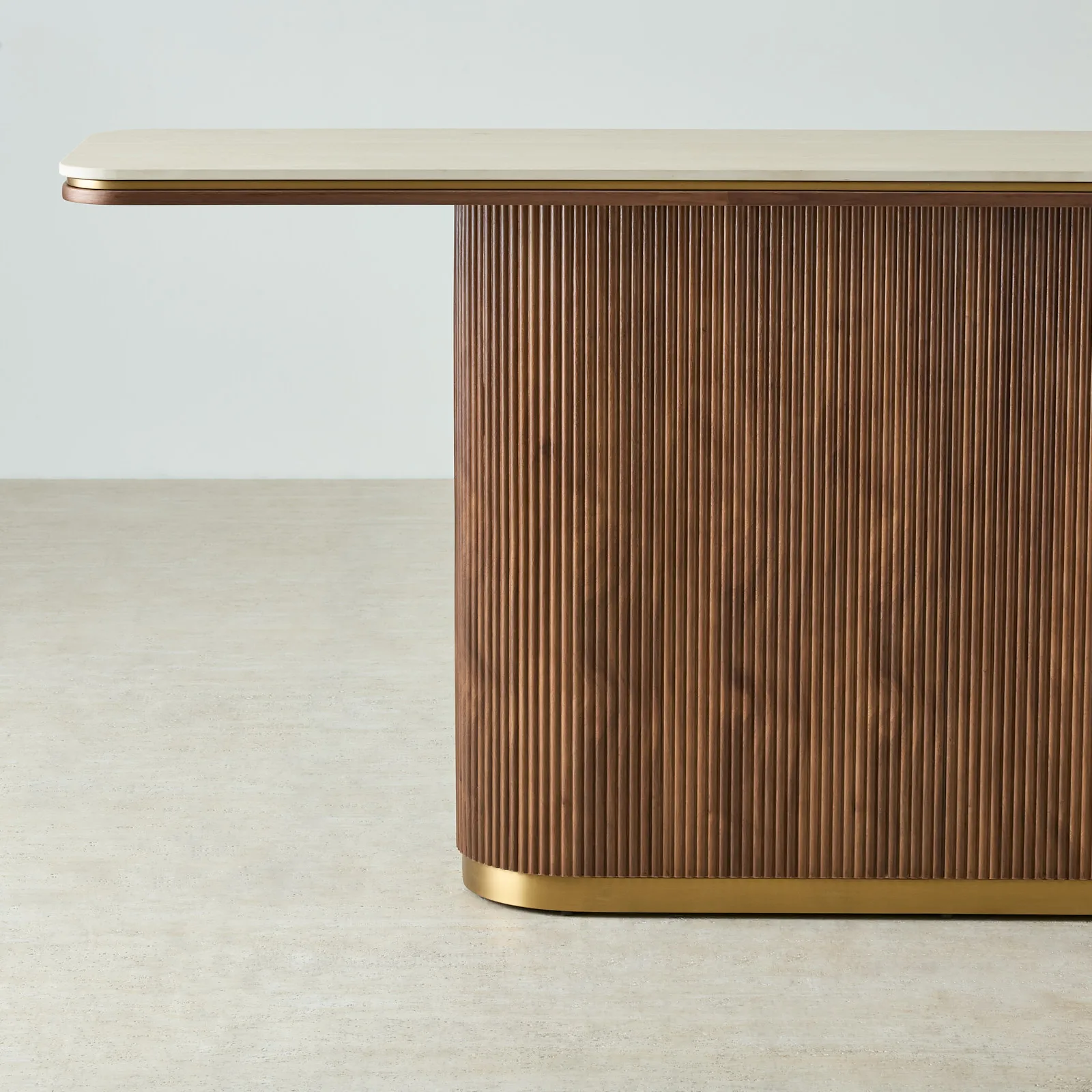 San Pierre Walnut Veneer Single Leg Console Table with Travertine ...