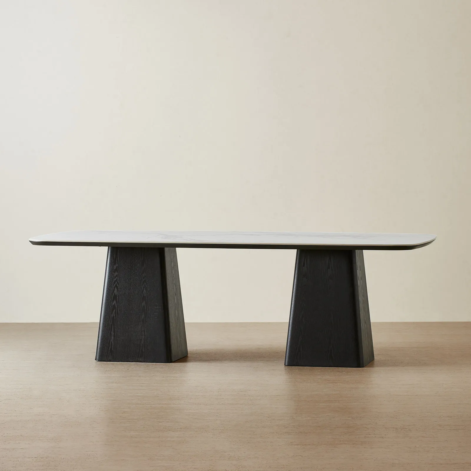 Dunstan Black Ash Veneer Rectangular Dining Table with Statuario White ...