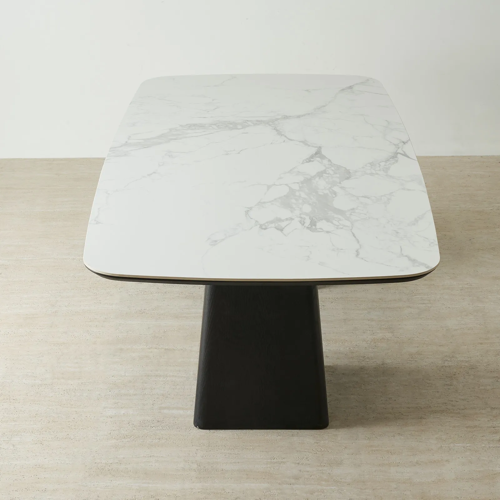 Dunstan Black Ash Veneer Rectangular Dining Table with Statuario White Sintered Stone Top ...