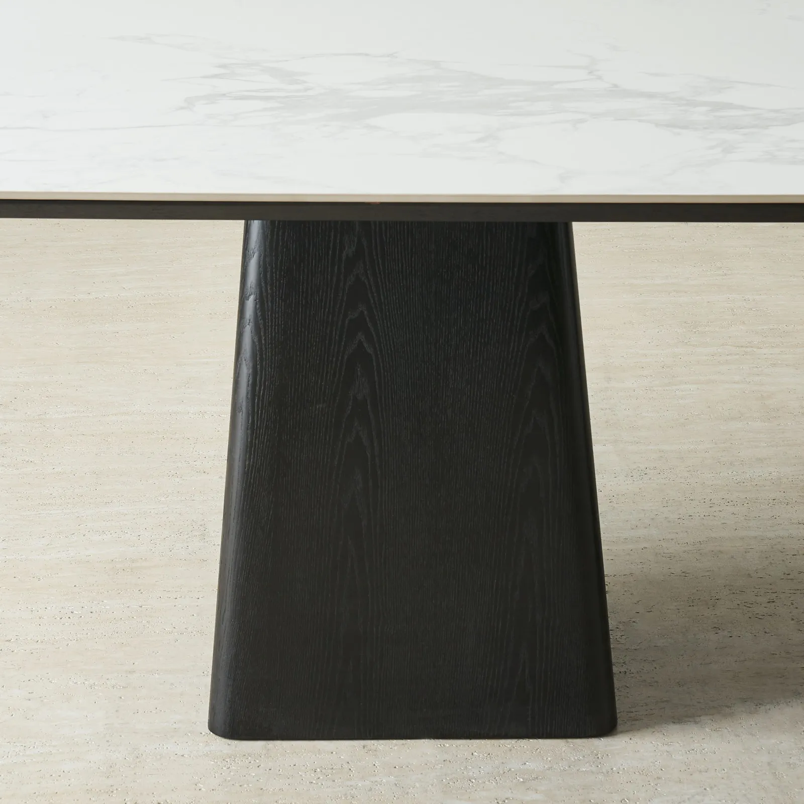 Dunstan Statuario White Sintered Stone Rectangular Dining Table - Black Wooden Legs