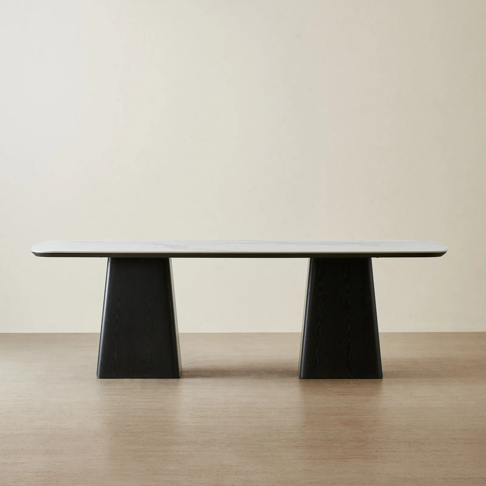 Dunstan Statuario White Sintered Stone Rectangular Dining Table - Black ...