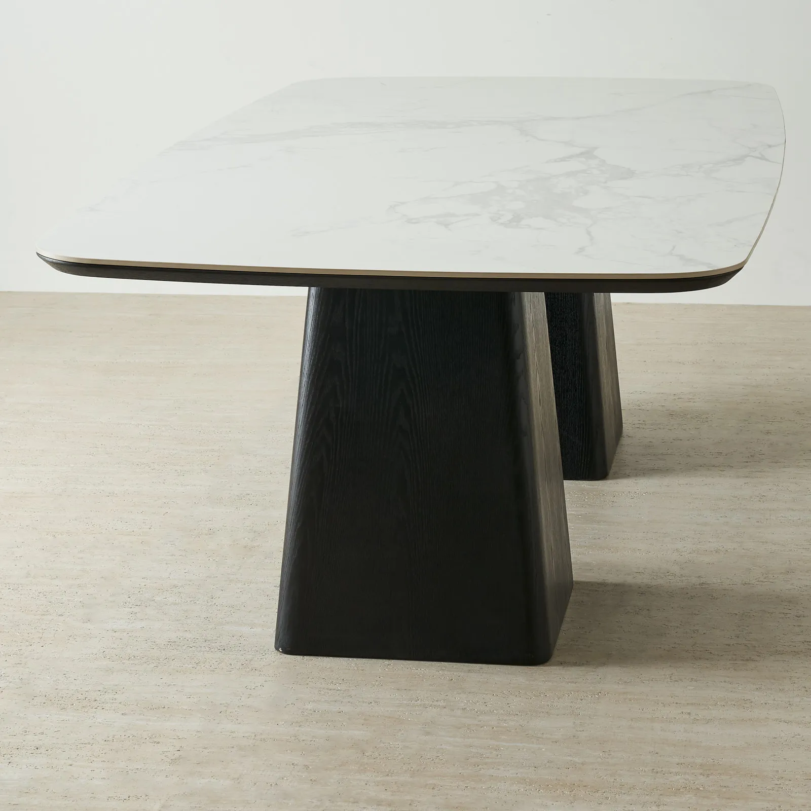 Dunstan Statuario White Sintered Stone Rectangular Dining Table - Black Wooden Legs