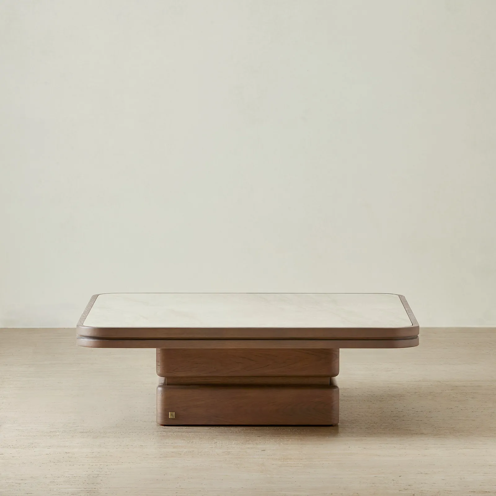 Whimsy Walnut Brown Wooden Coffee Table - Taj Mahal Sintered Stone Top ...