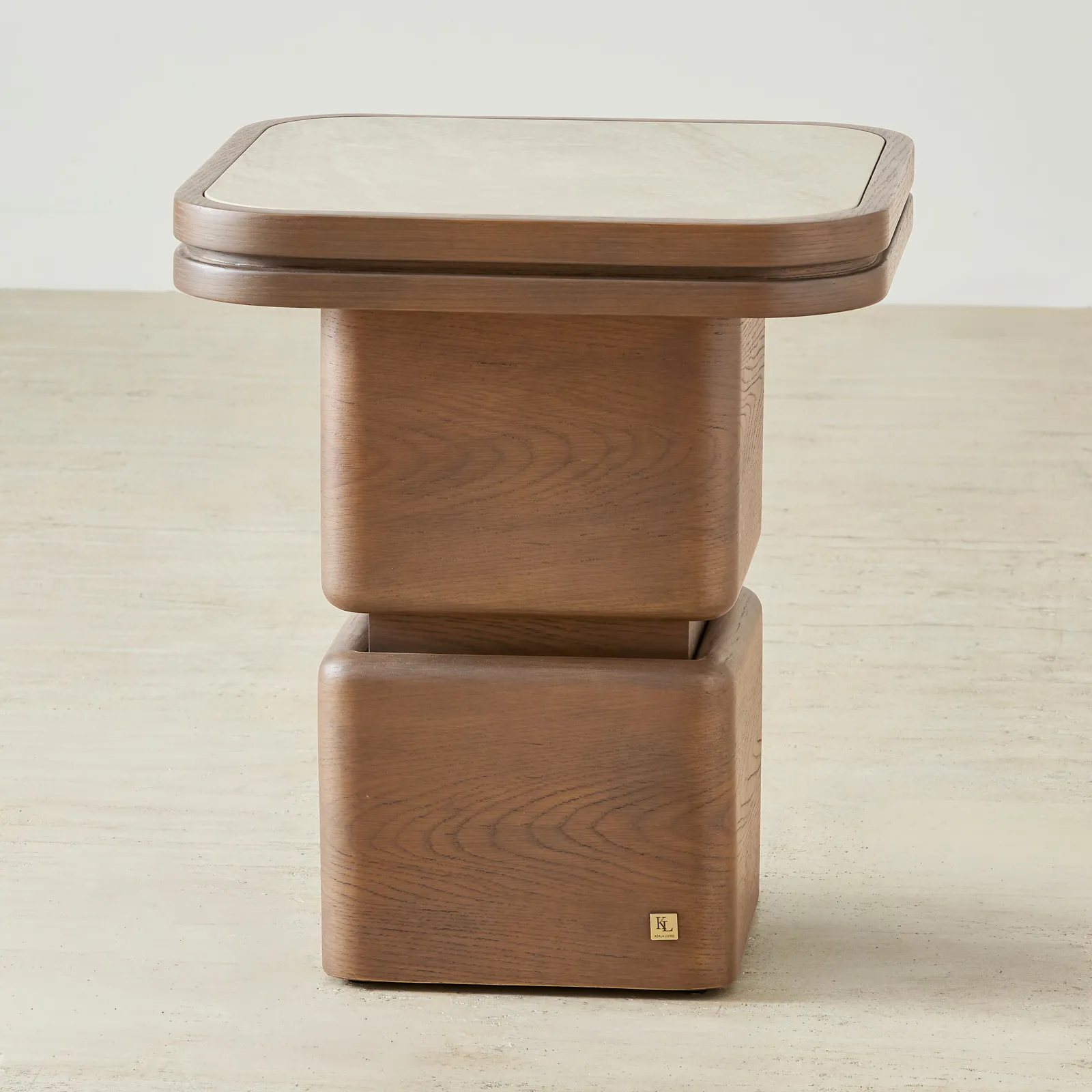 Whimsy Walnut Brown Side Table - Taj Mahal Sintered Stone Top | Koala ...