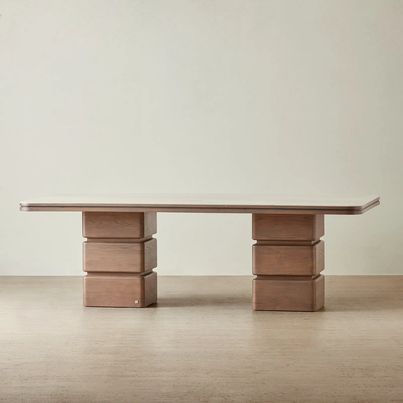 Whimsy Walnut Brown Wooden Dining Table - Taj Mahal Sintered Stone Top ...