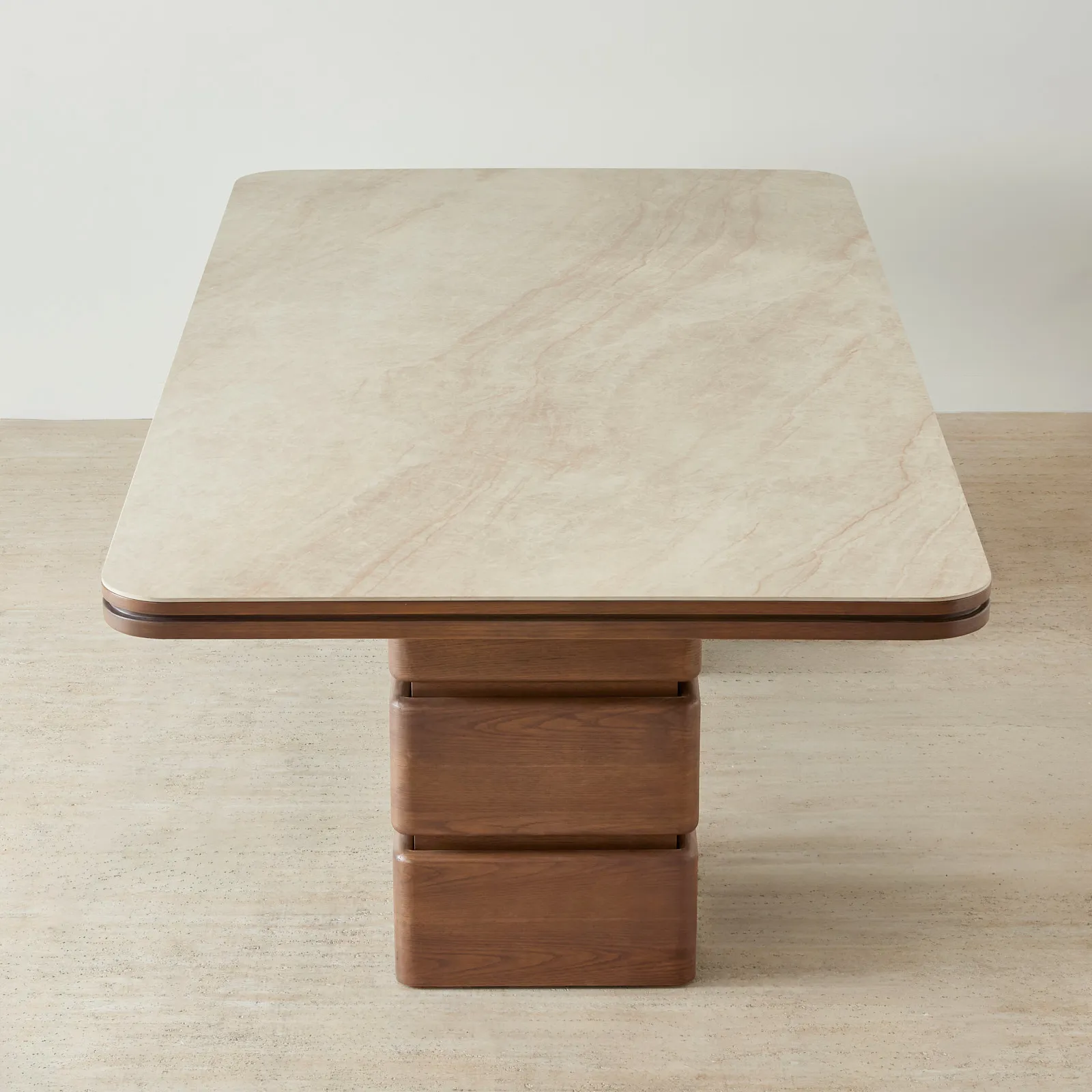 Whimsy Walnut Brown Wooden Dining Table - Taj Mahal Sintered Stone Top ...