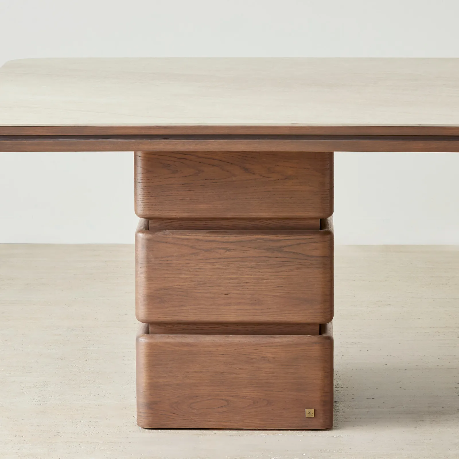 Whimsy Walnut Brown Wooden Dining Table - Taj Mahal Sintered Stone Top ...