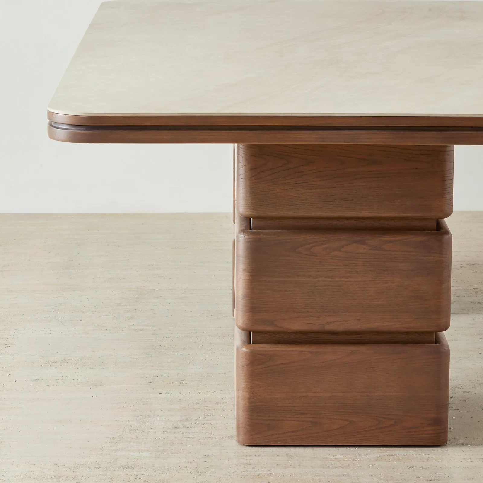 Whimsy Walnut Brown Wooden Dining Table - Taj Mahal Sintered Stone Top ...