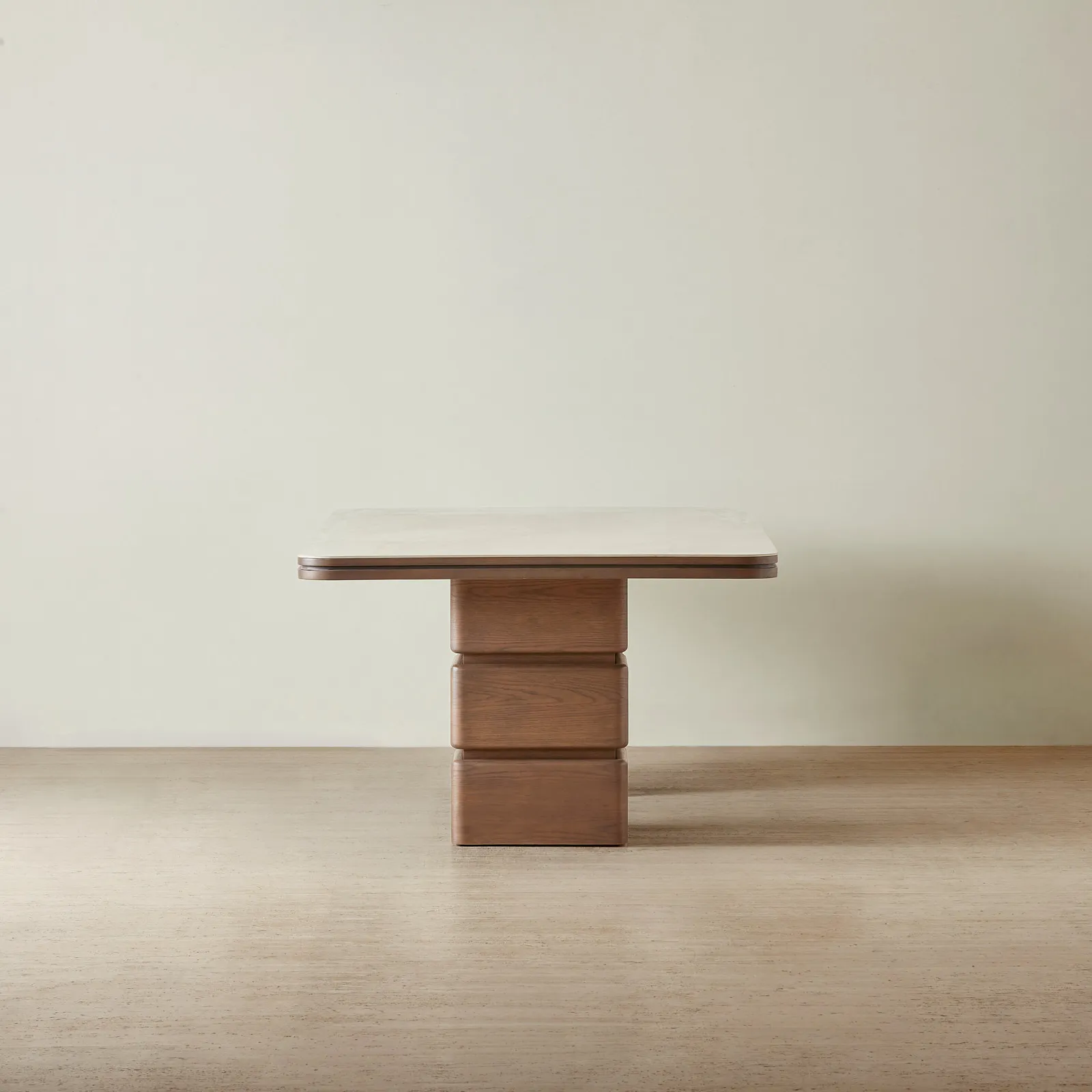 Whimsy Walnut Brown Wooden Dining Table - Taj Mahal Sintered Stone Top ...