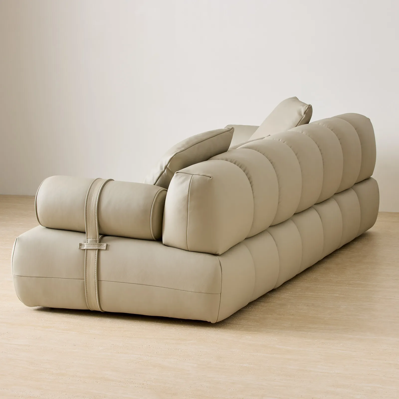 Elva Champagne Beige Leather 3-Seater Sofa | Koala Living