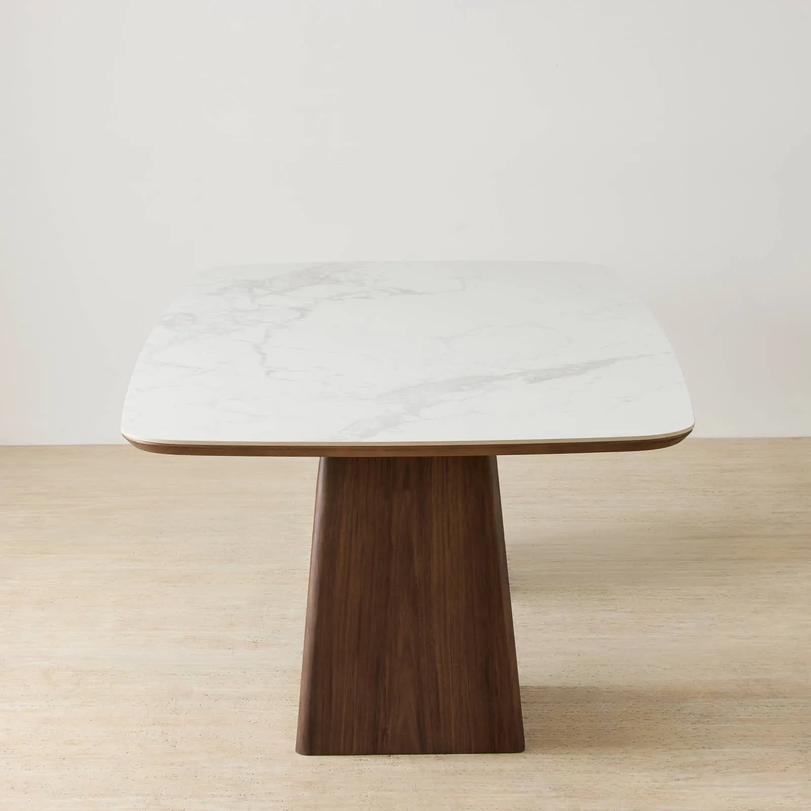 Dunstan Smoky Walnut Veneer Rectangular Dining Table with Statuario ...