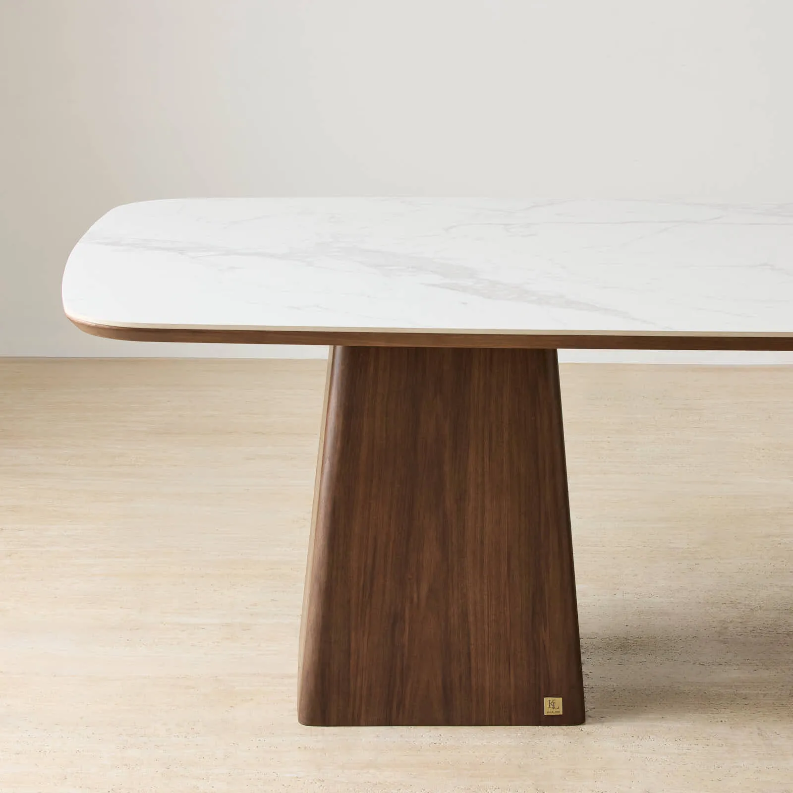 Dunstan Smoky Walnut Veneer Rectangular Dining Table with Statuario ...