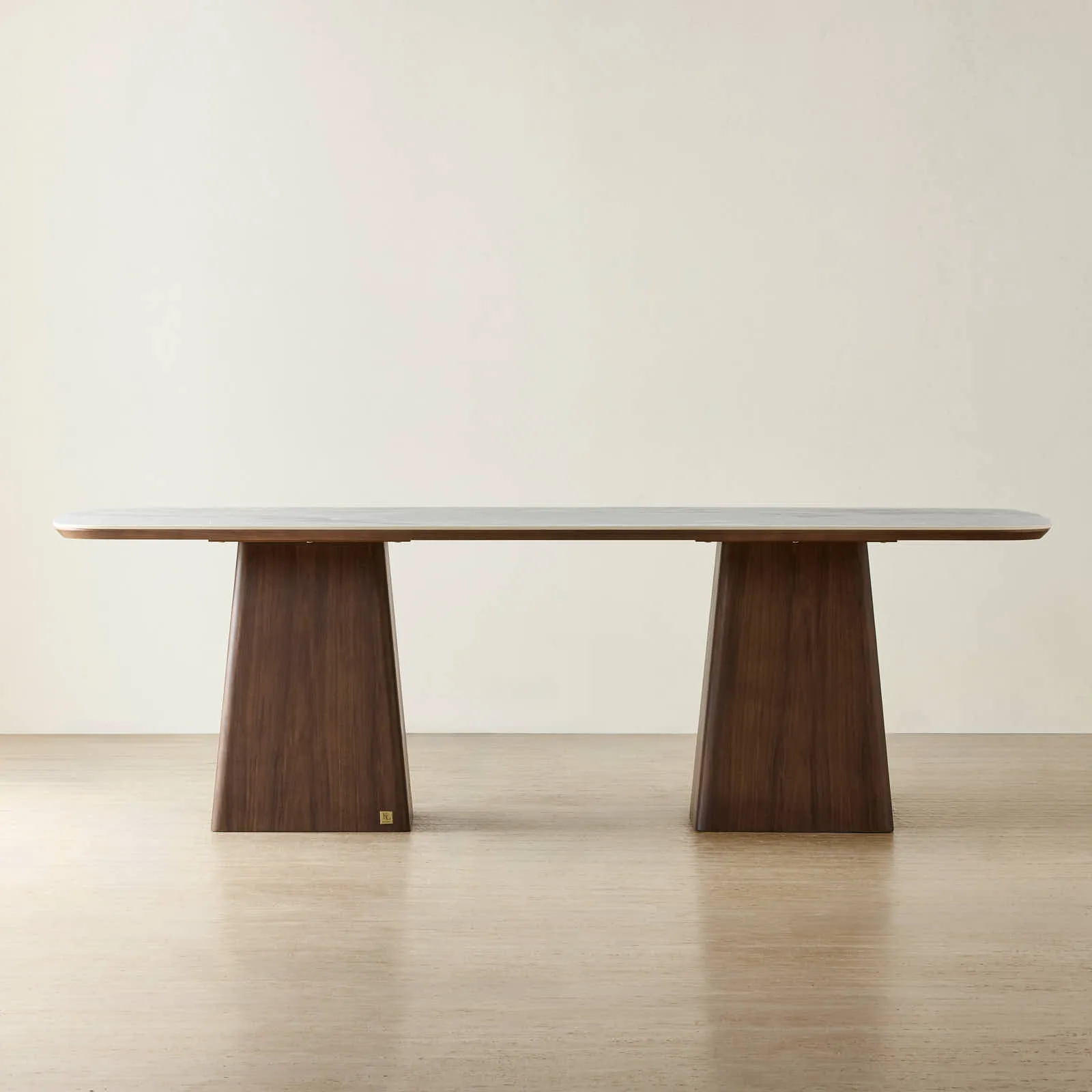 Dunstan Smoky Walnut Veneer Rectangular Dining Table with Statuario ...