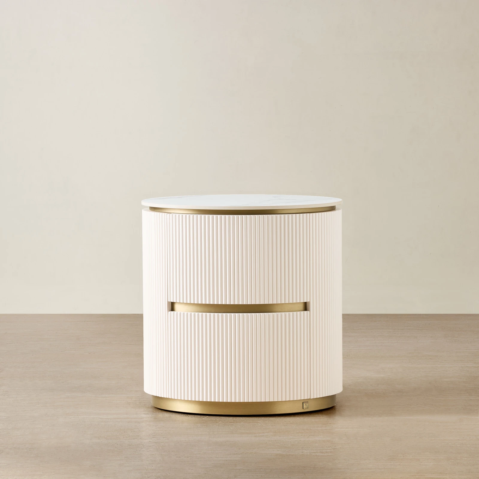 Archie White Sintered Stone Oval Bedside Table - White Ribbing | Koala ...