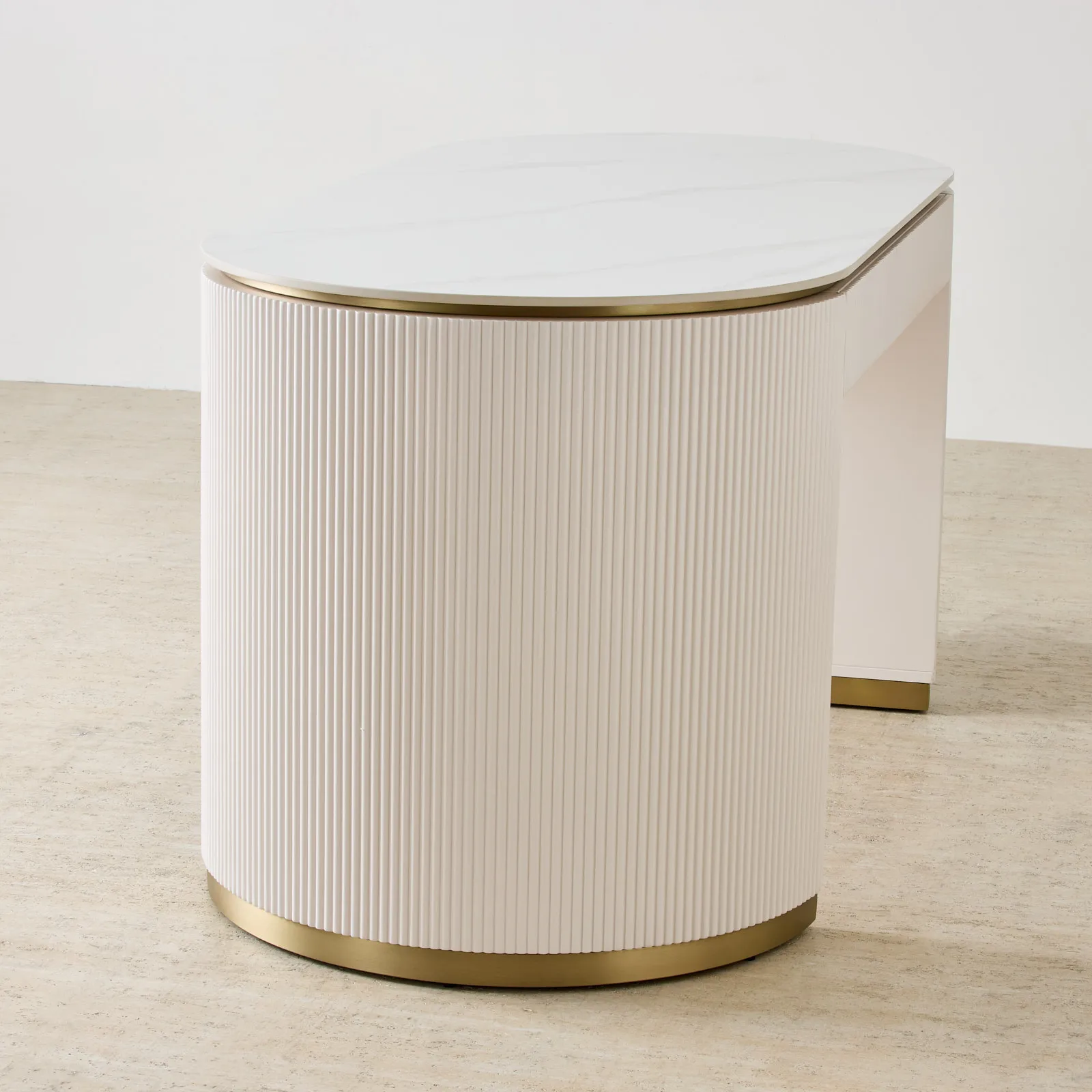 Archie White Sintered Stone Study Desk - White Ribbing | Koala Living