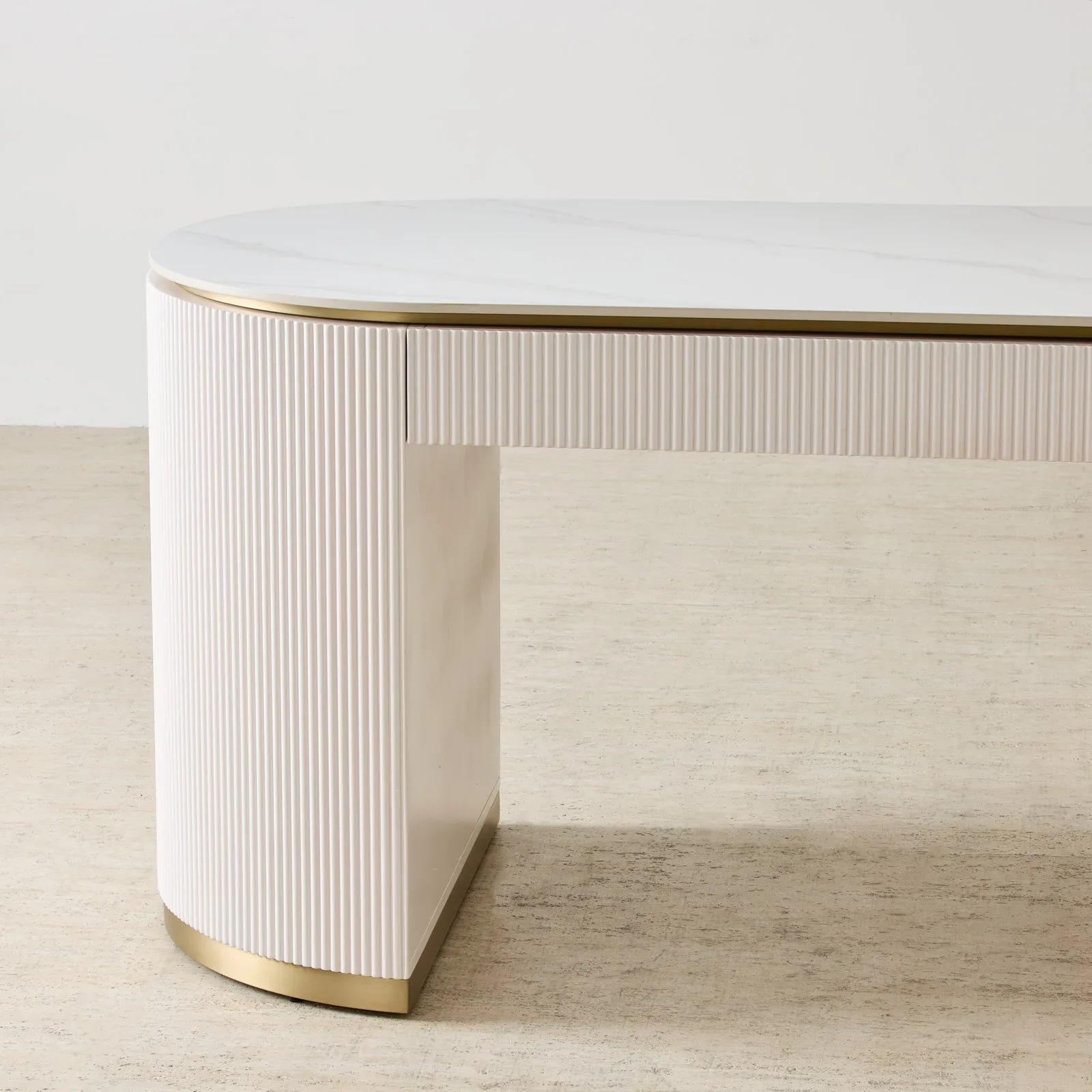 Archie White Sintered Stone Study Desk - White Ribbing | Koala Living