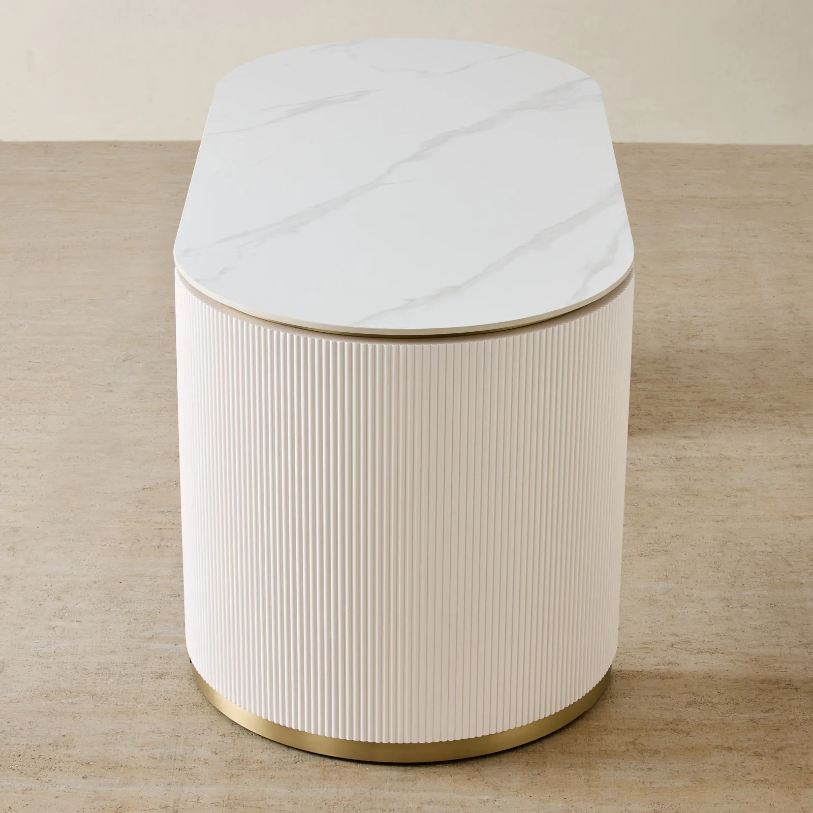 Archie White Sintered Stone Study Desk - White Ribbing | Koala Living