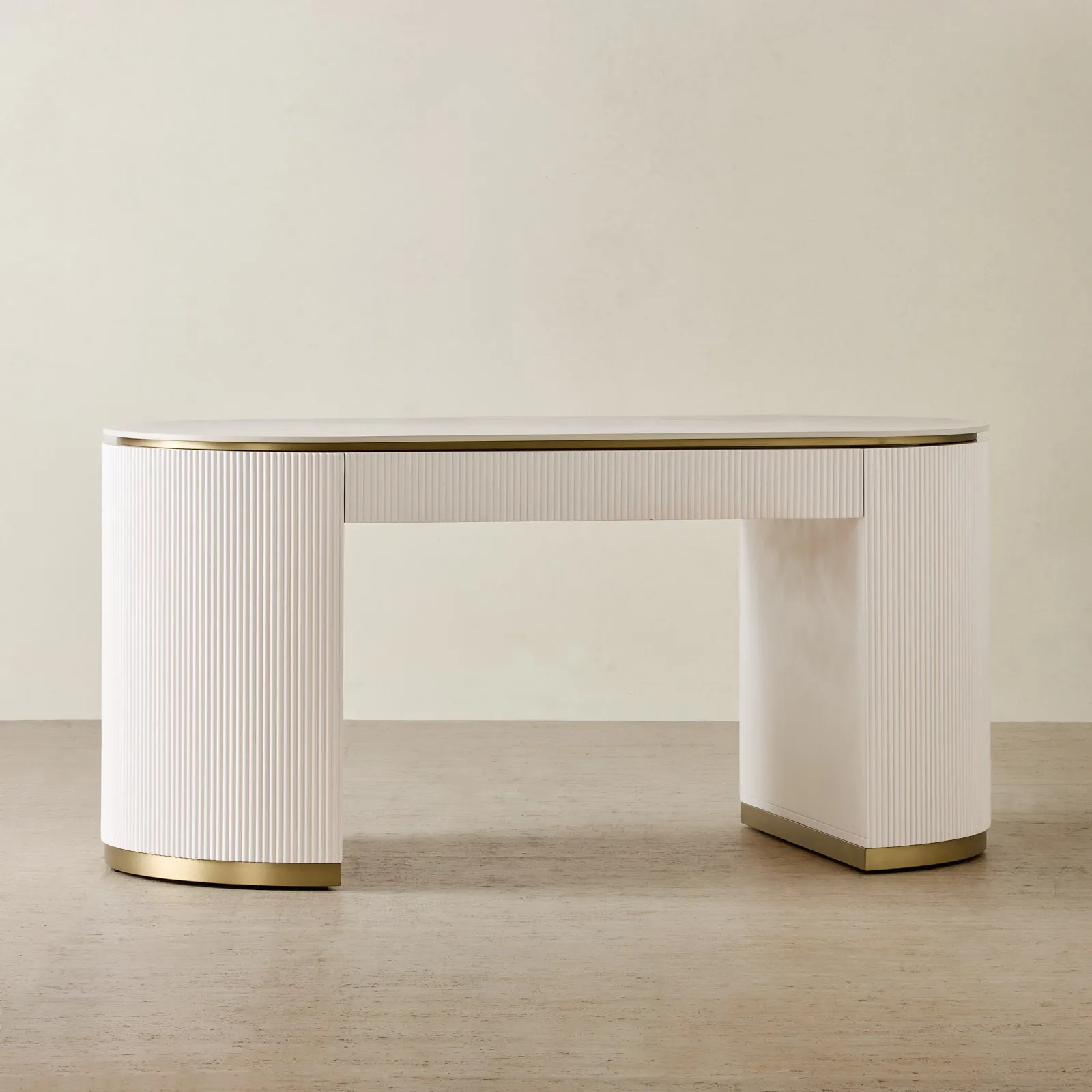 Archie White Sintered Stone Study Desk - White Ribbing | Koala Living