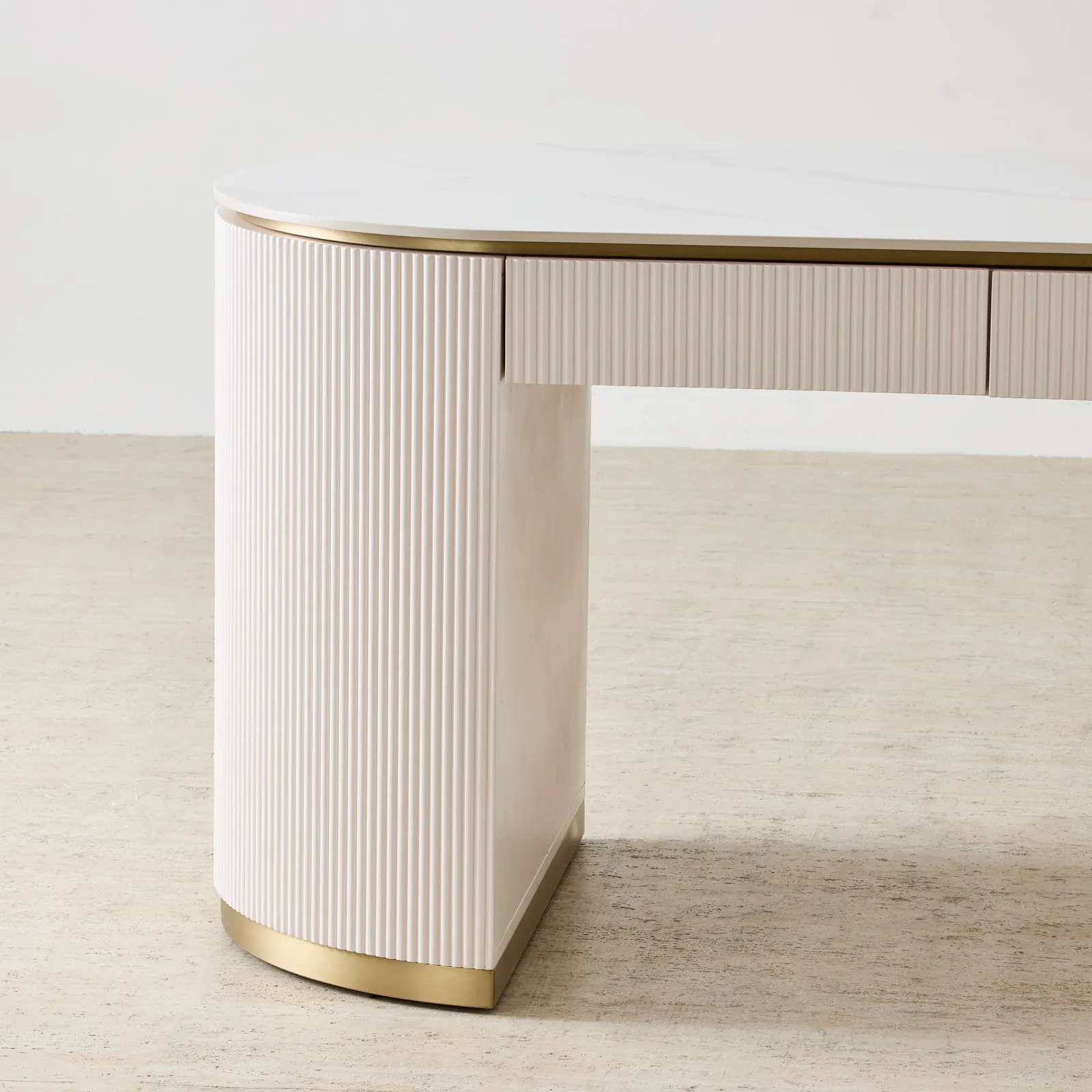 Archie White Sintered Stone Study Desk - White Ribbing | Koala Living
