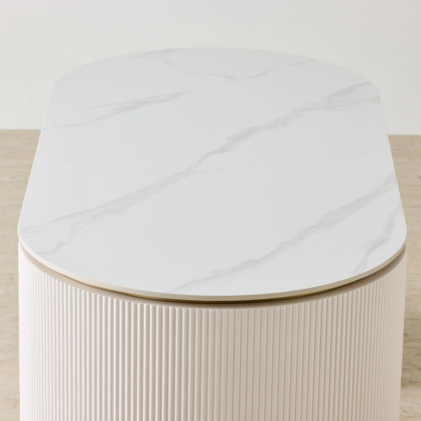 Archie Cream Wooden Study Desk with White Sintered Stone Top | Koala Living
