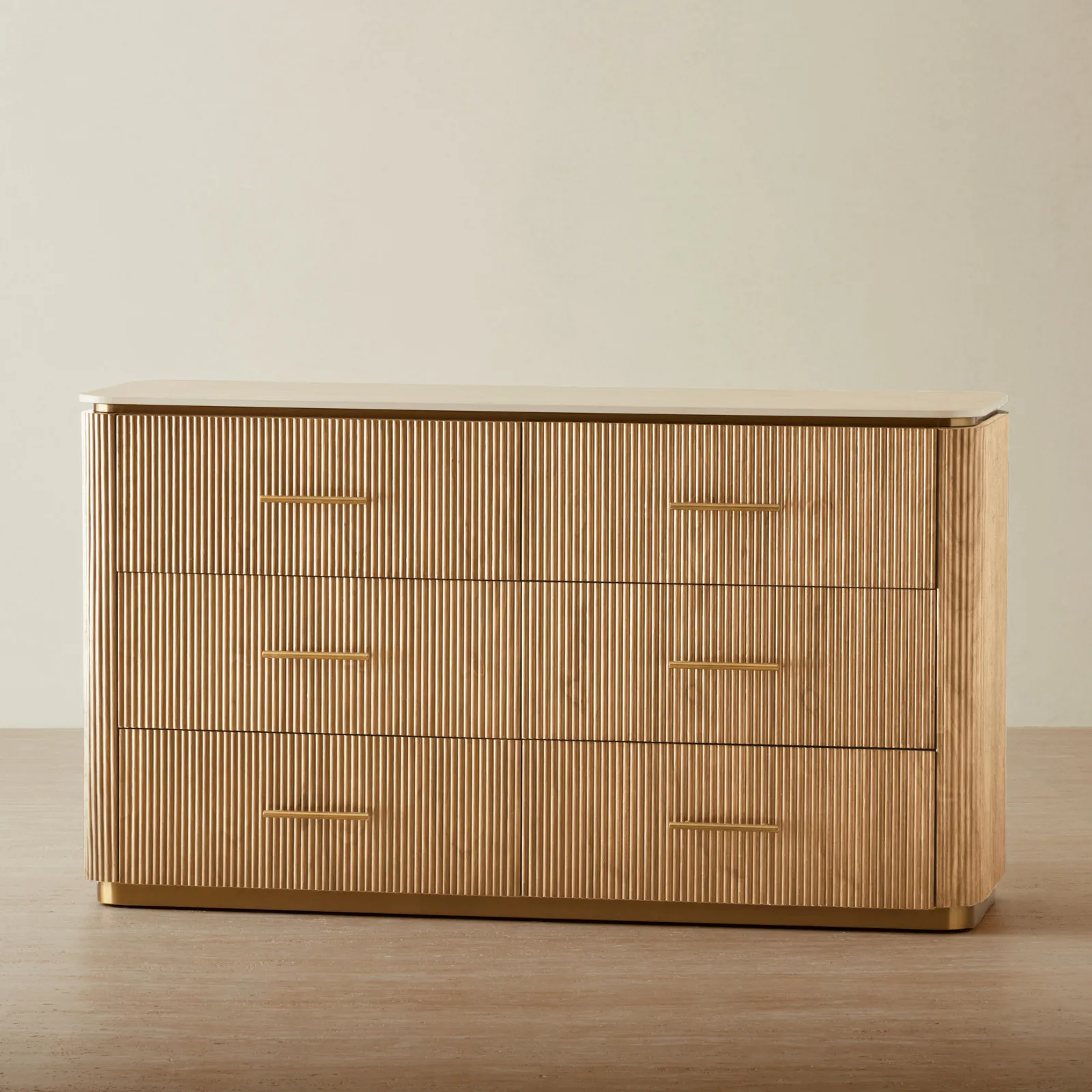 San Pierre Light Brown Ash Veneer Dresser with Travertine Finish ...