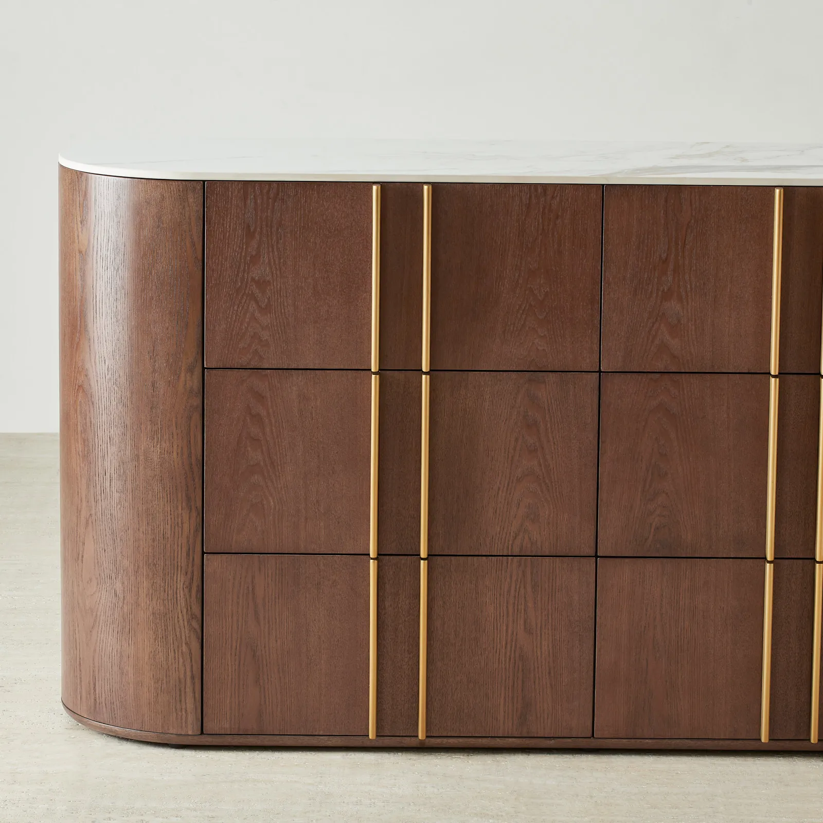 Sir Lionell Gliding White Sintered Stone Dresser - Walnut Brown Wooden ...