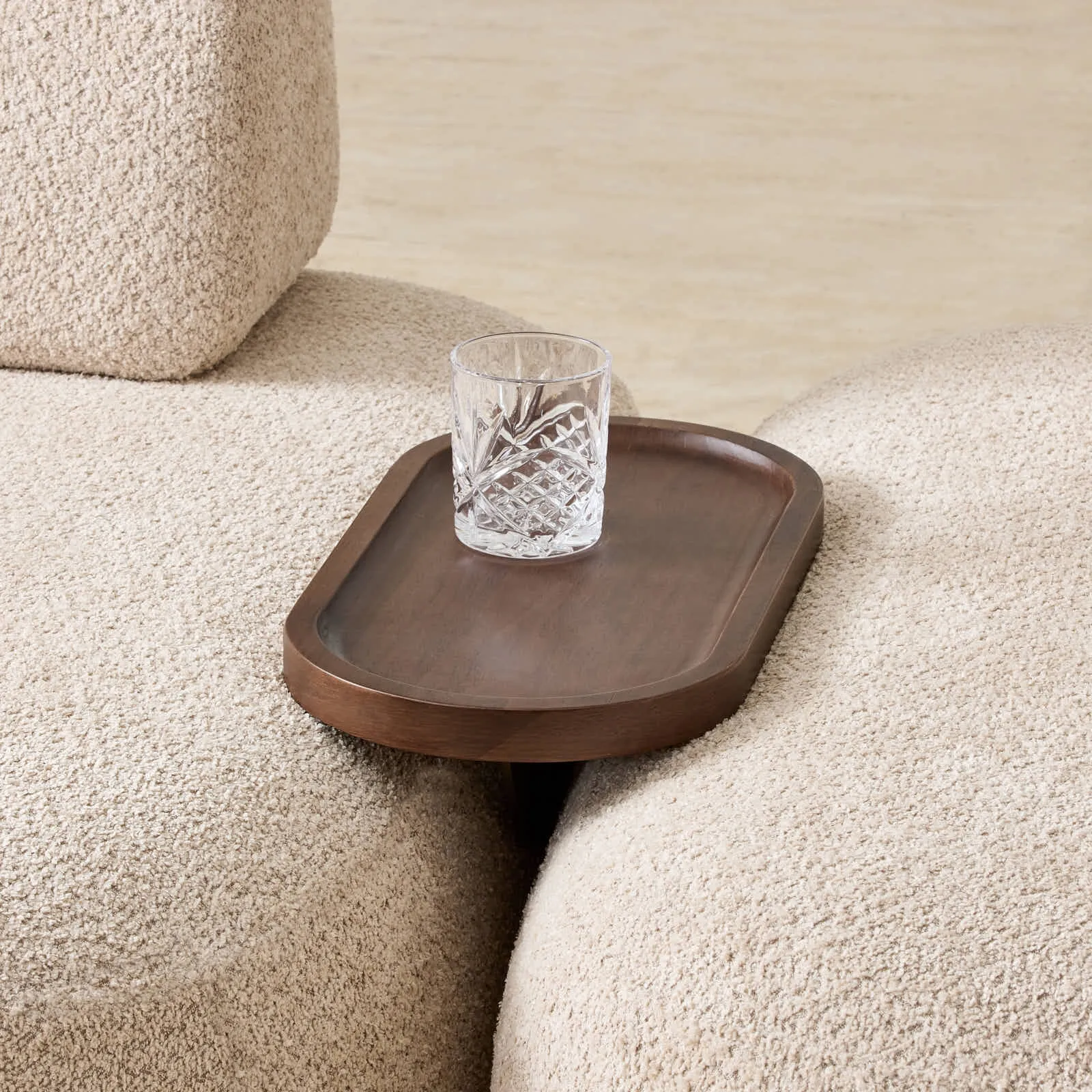Capri Smoky Walnut Curve Sofa Tray | Koala Living