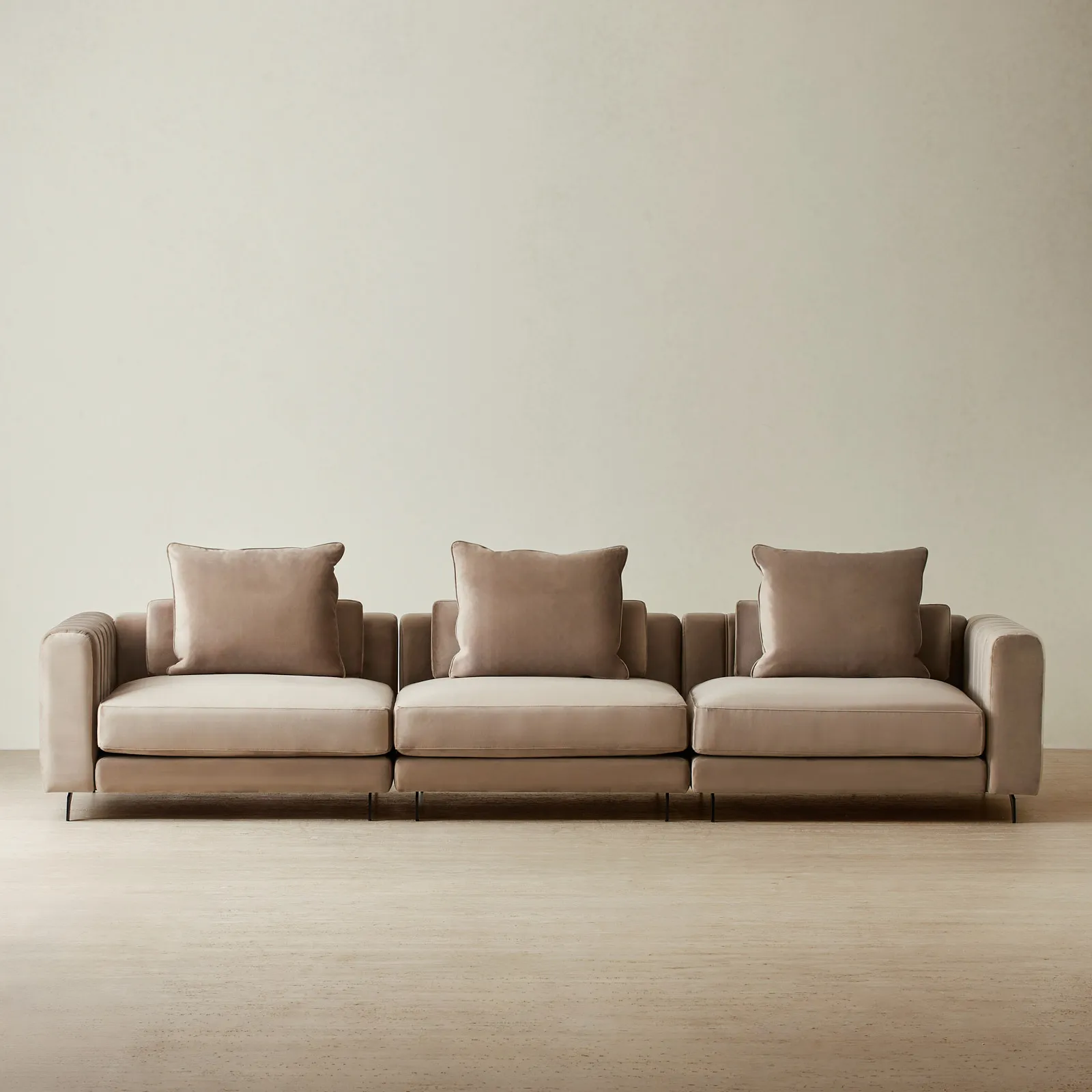 Jordan Beige Velvet 3 Pieces Modular Sofa