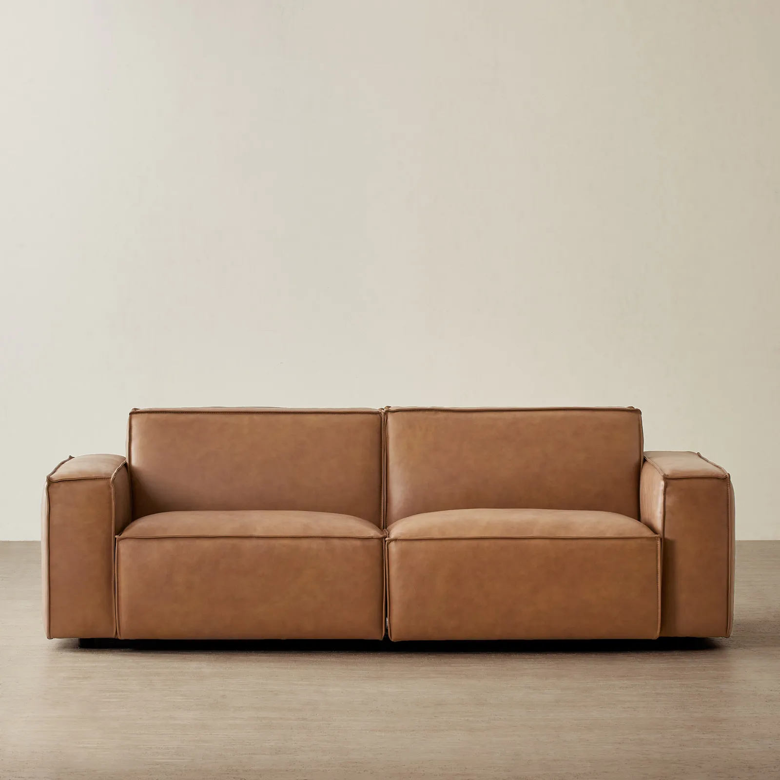 Lainey Medium Tan 2 Pieces Modular Leather Sofa | Koala Living