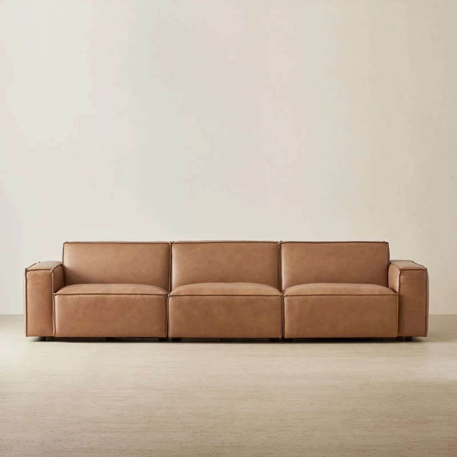 Lainey Medium Tan 3 Pieces Modular Leather Sofa | Koala Living